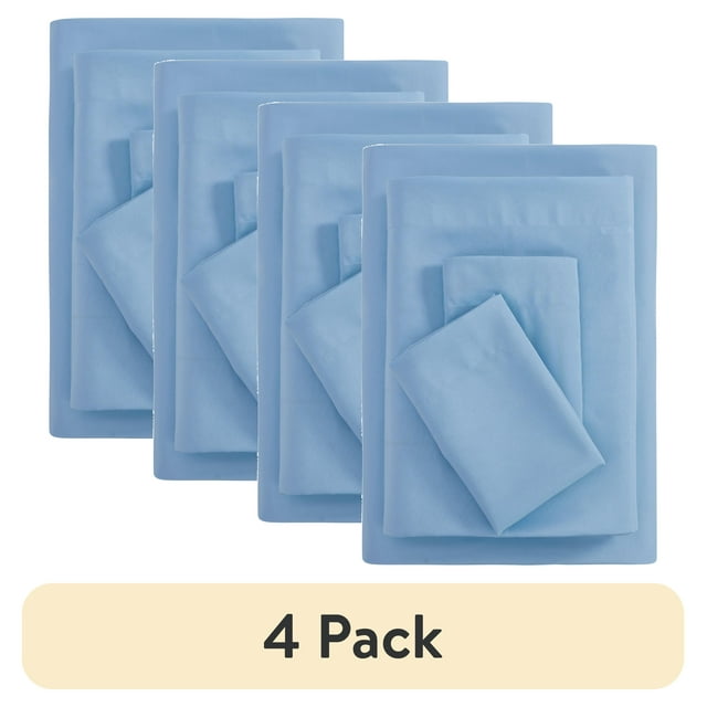 (4 pack) Mainstays Basic Value Microfiber Bed Sheet Set, Light Blue ...