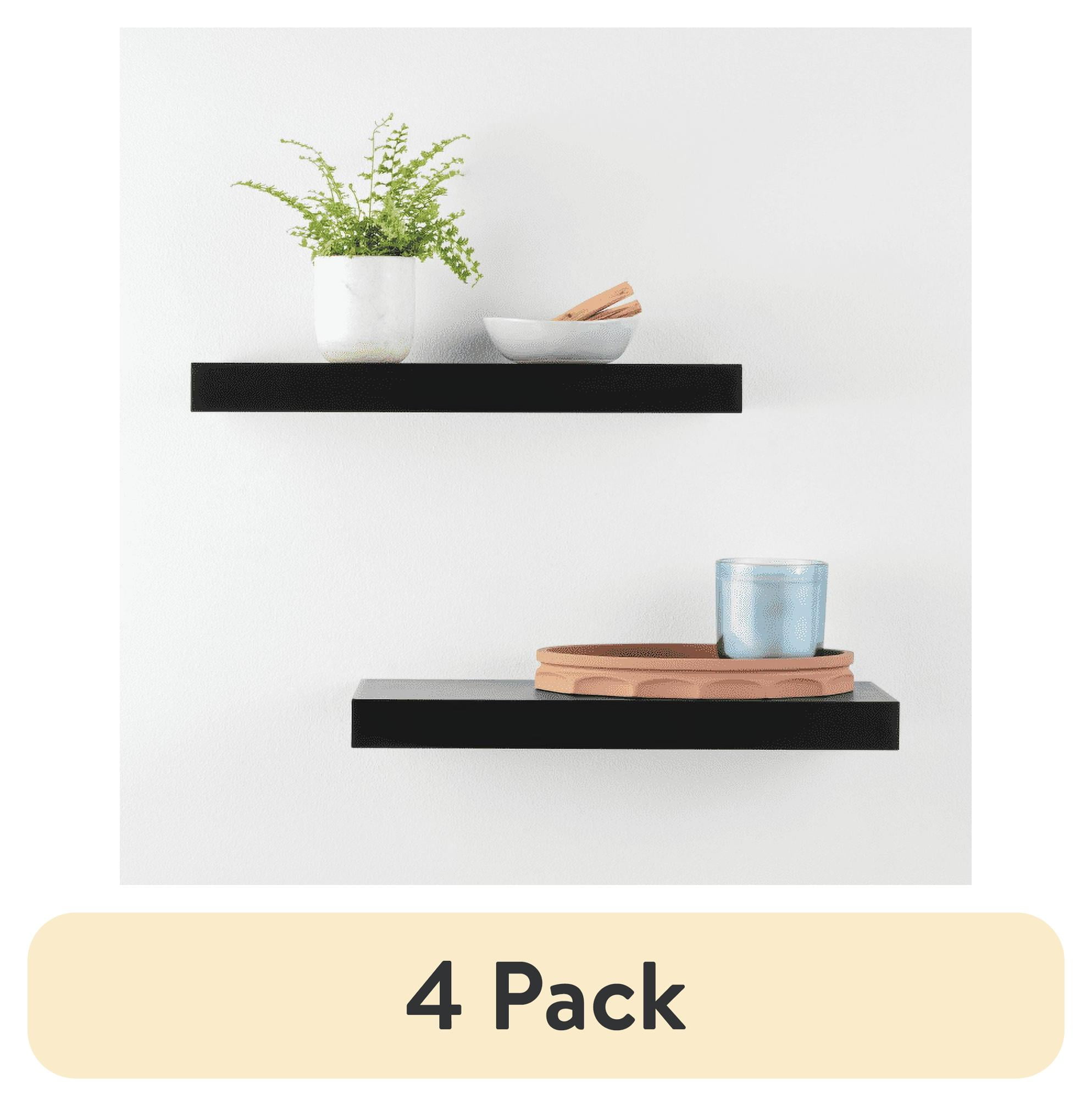 Mainstays 16.5in Black Wood Floating Shelves Set of 2 for Wall Books ...