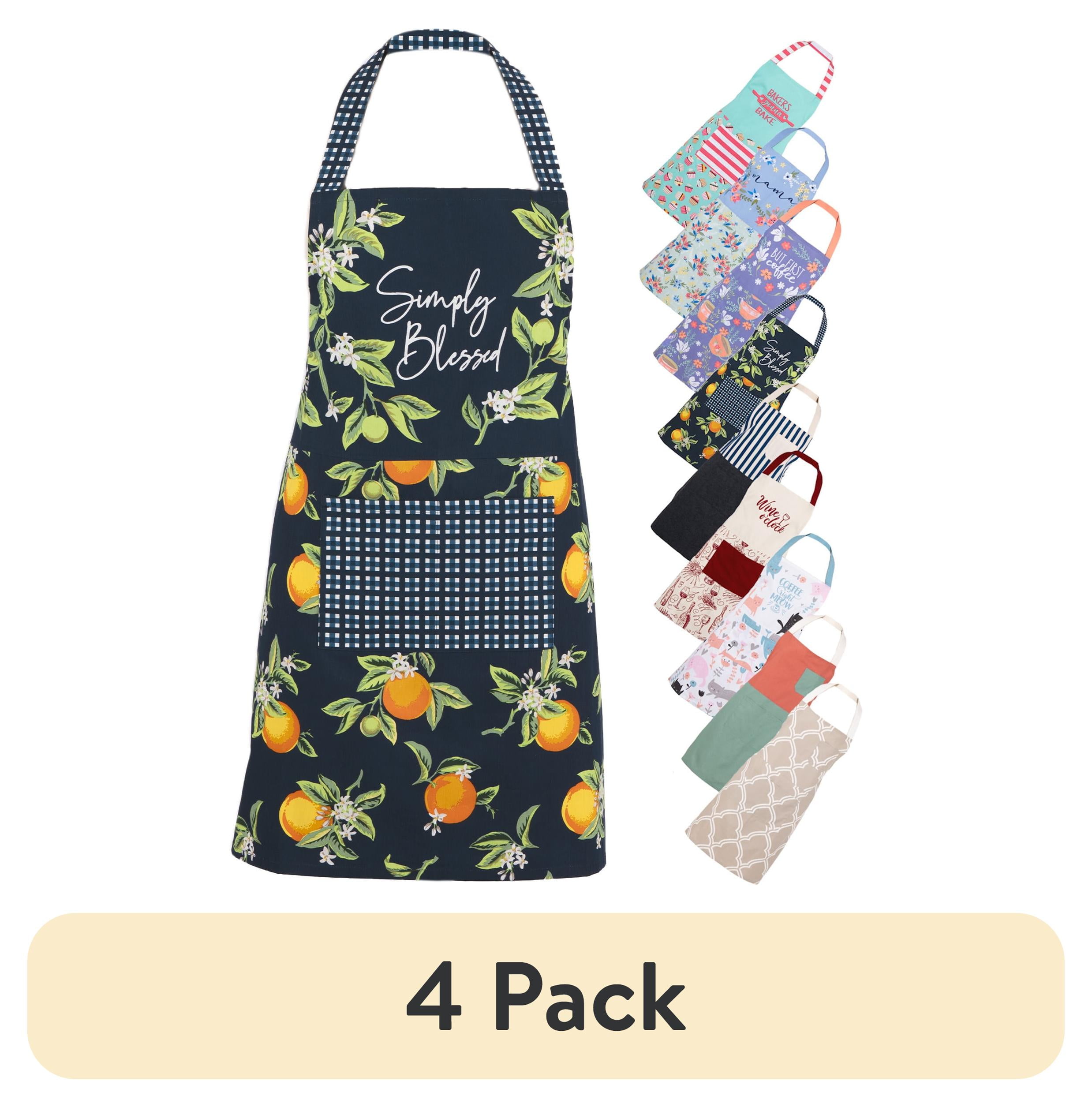 Mainstays Chef Kitchen Apron 4 Pack 28x32 Lemon Cotton Bib with Pockets ...