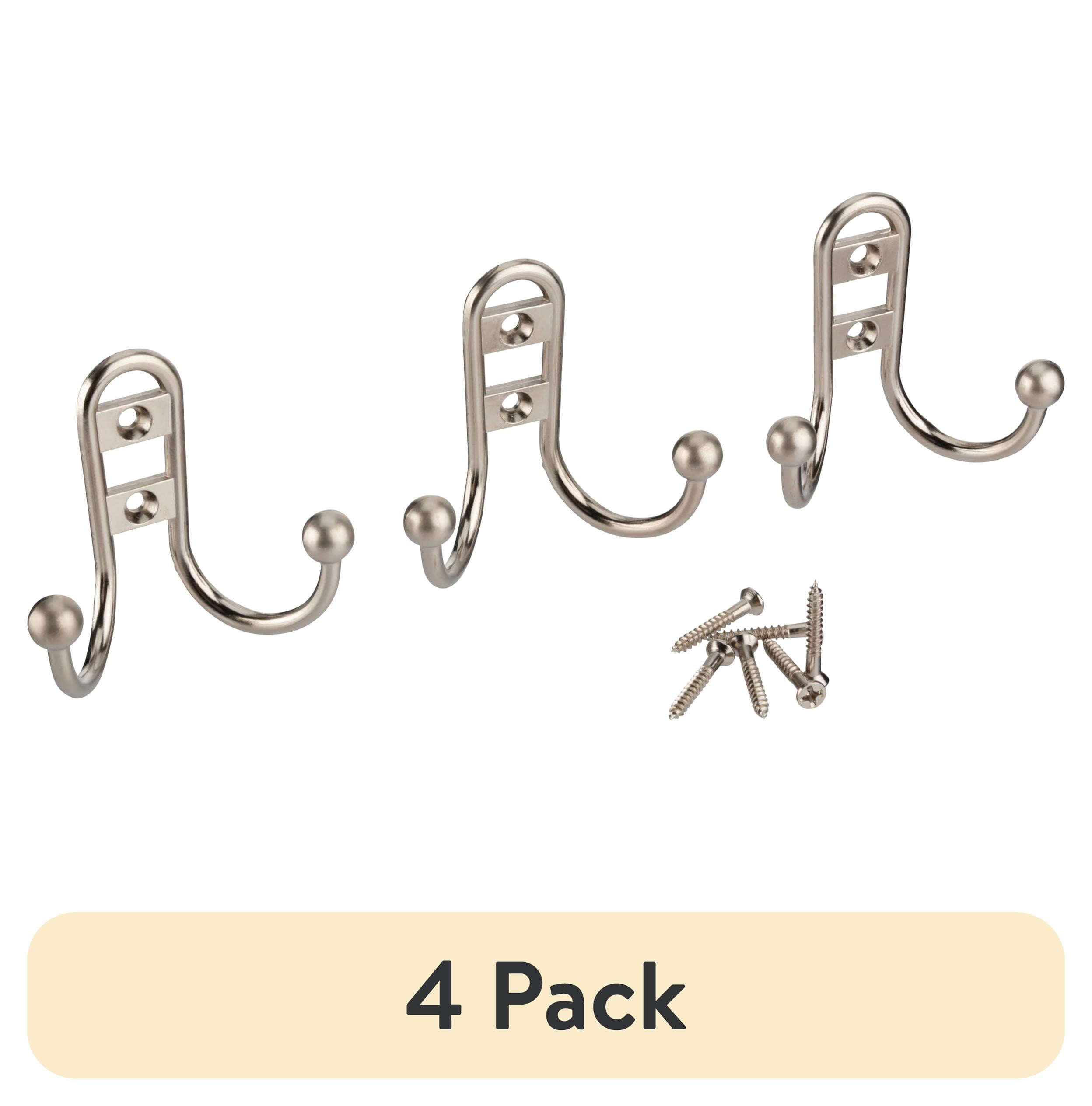 (4 pack) Mainstays, Double Hook Satin Nickel Metal Hooks, 3 Pack ...