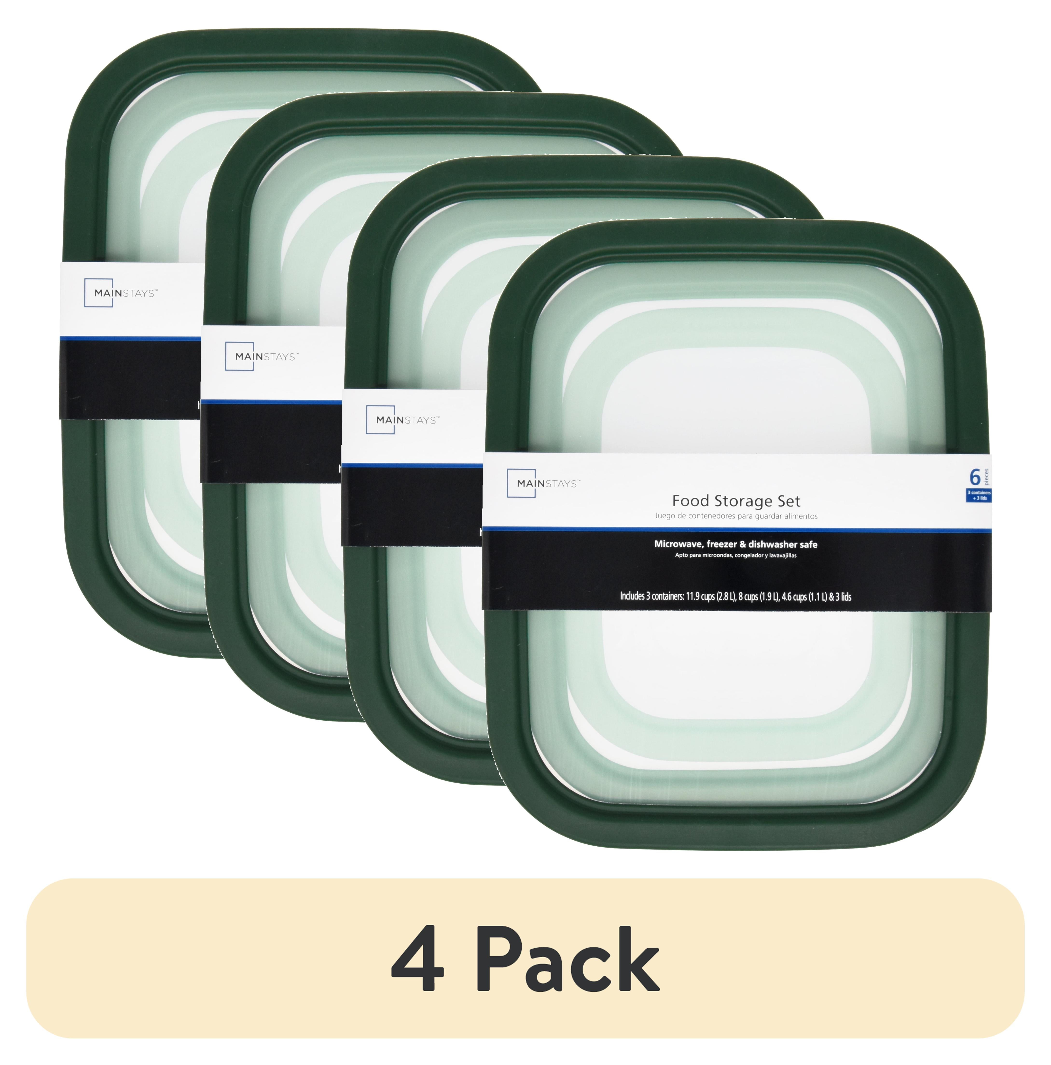(4 pack) Mainstays Green Plastic Food Storage Container Set, Durable, 4 ...