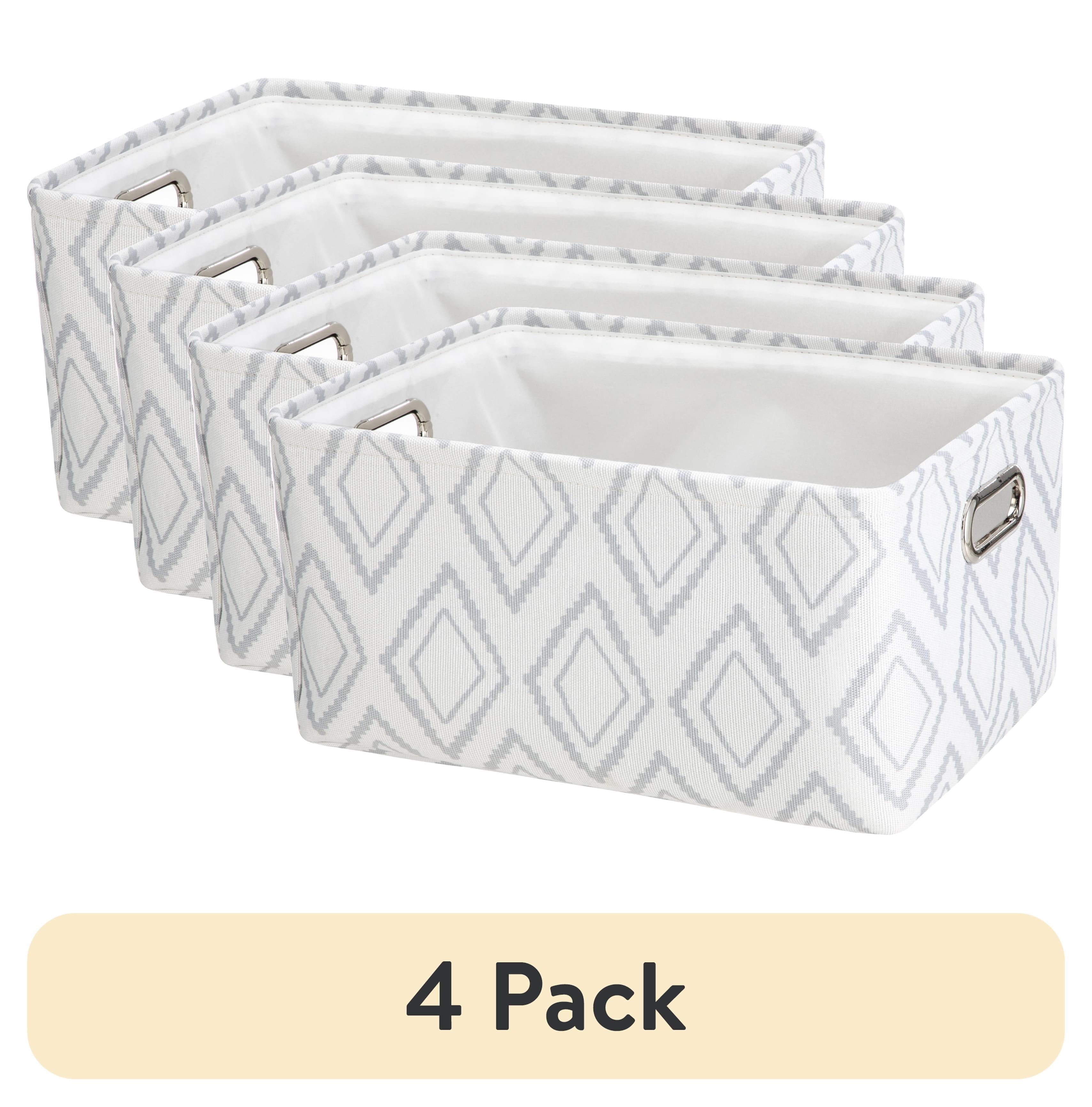 Mainstays Light Gray Diamond Fabric Storage Basket with Handles, 4 Pack ...