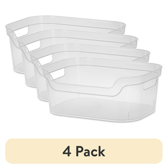 (4 pack) Mainstays Medium Open Bin, Clear Plastic, Easy Access Bin with ...