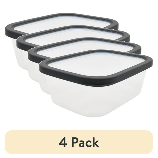 (4 pack) Mainstays Plastic Durable Gray Food Storage Container 8 Cup 2 ...