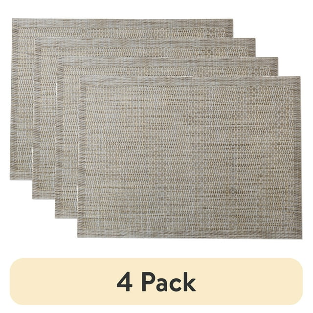 (4 pack) Mainstays Rainer Woven Vinyl Table Placemat Sand 13" x 18 ...