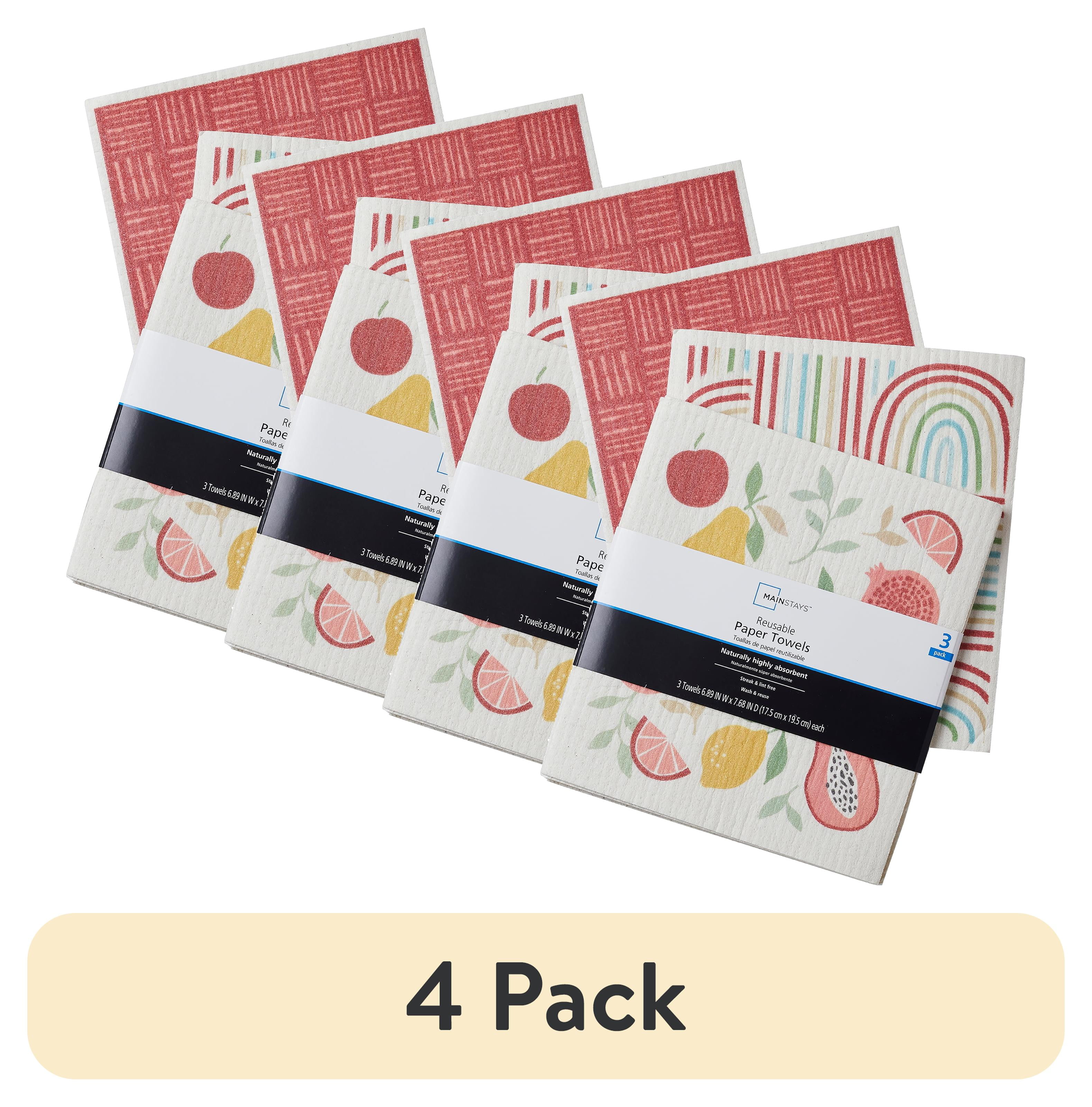 (4 pack) Mainstays Reusable Kitchen Dish Cloth Towels 3 Pack, Red Multi ...