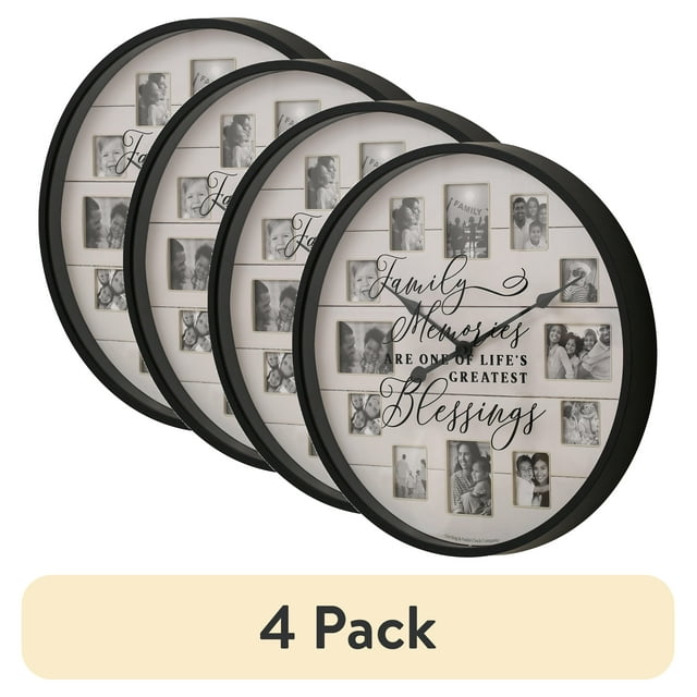 (4 pack) Mainstays Sentiment Photo Frame Wall Clock, Farmhouse-Inspired ...