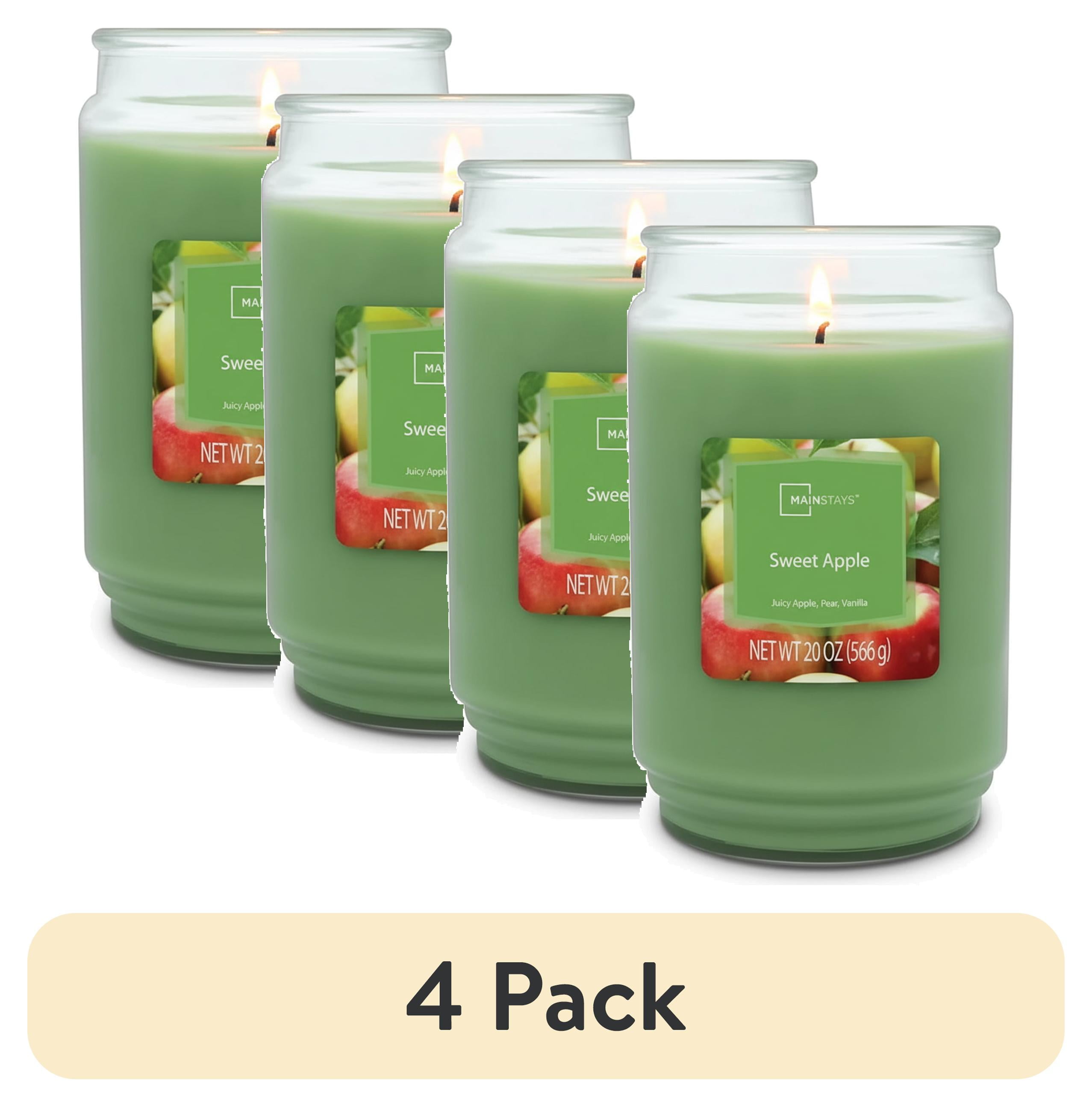 (4 pack) Mainstays Single-Wick Scented Glass Jar Candle, Sweet Apple ...