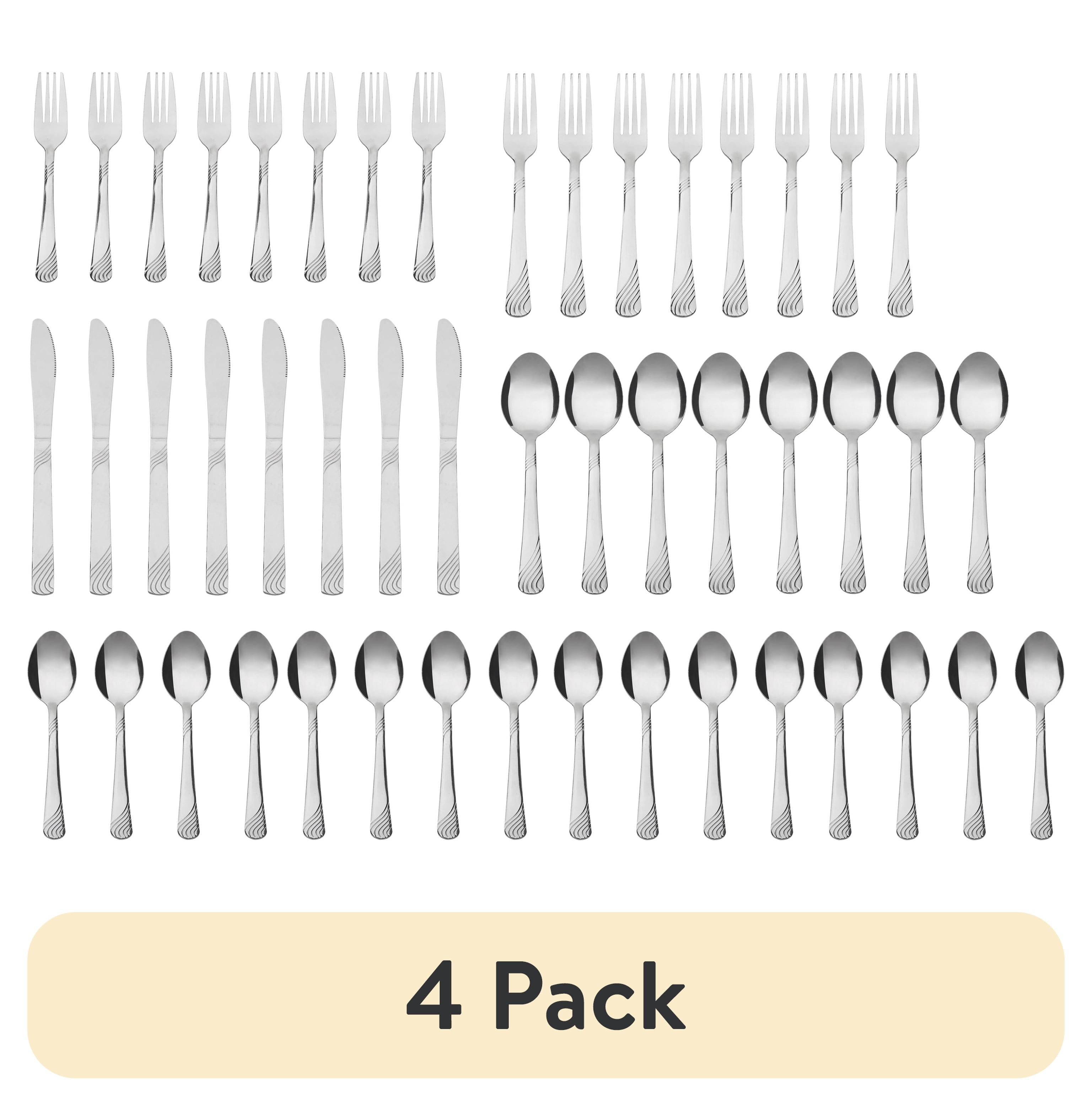 (4 pack) Mainstays Swirl 49 Piece Stainless Steel Flatware and ...