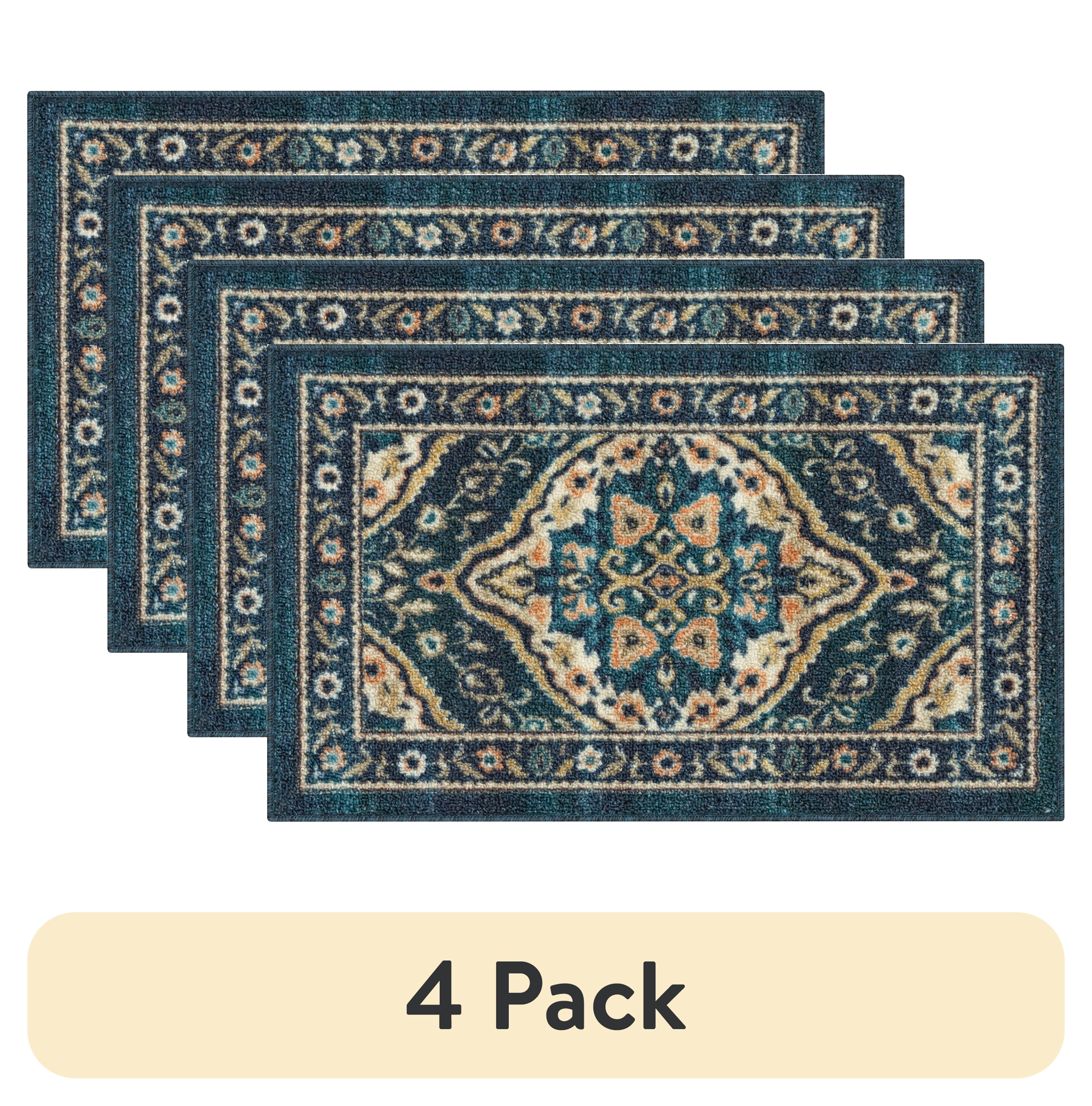 (4 pack) Mainstays Traditional Persian Teal Blue Print Indoor Accent ...
