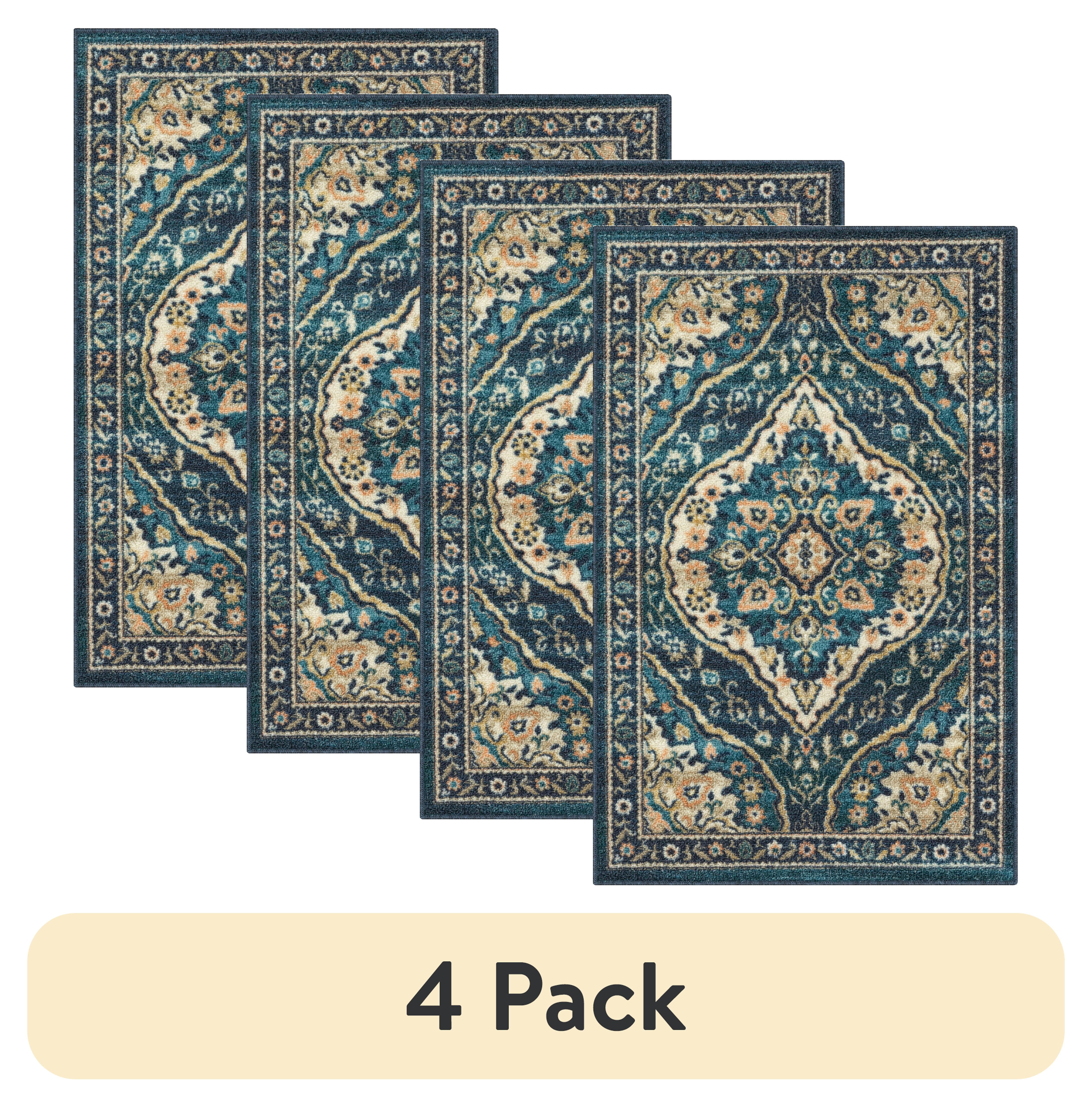 (4 pack) Mainstays Traditional Persian Teal Blue Indoor Accent Rug, 2 ...