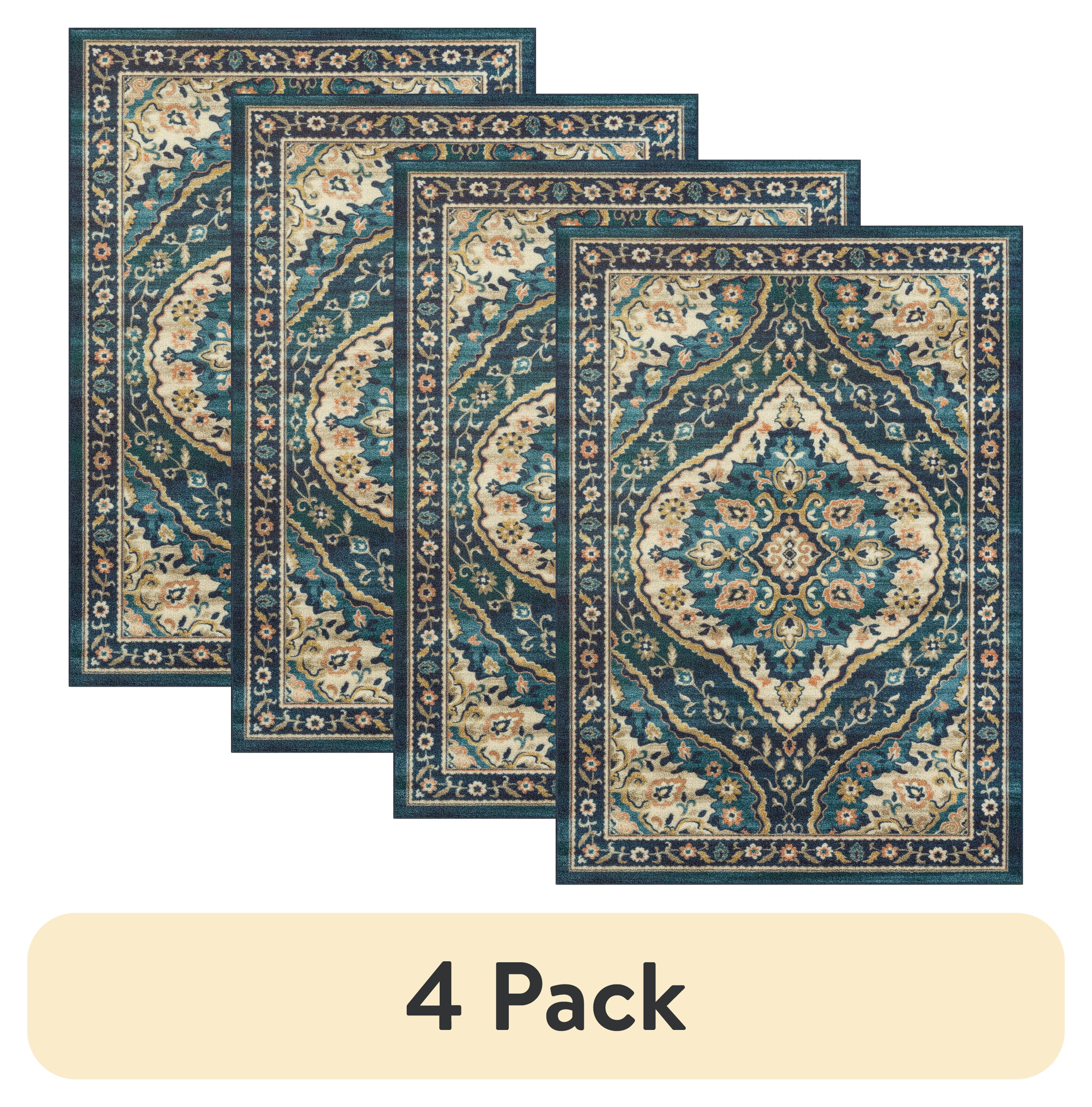 (4 pack) Mainstays Traditional Persian Teal Blue Print Indoor Area Rug ...