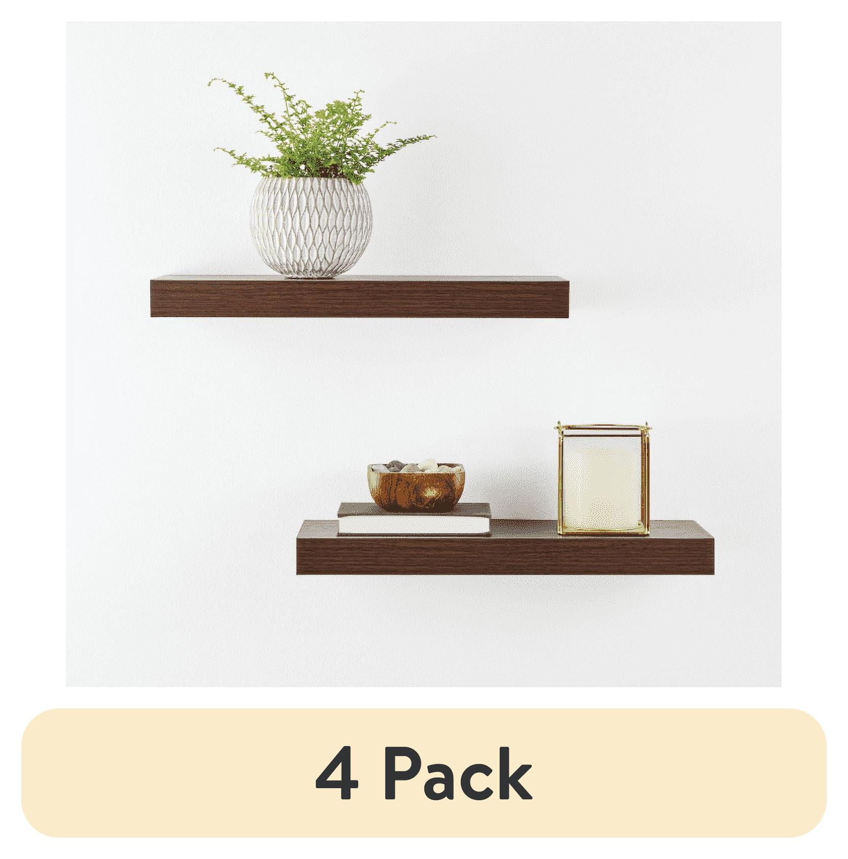 (4 pack) Mainstays Walnut 16.5" Wood Floating Shelves, Set of 2 ...