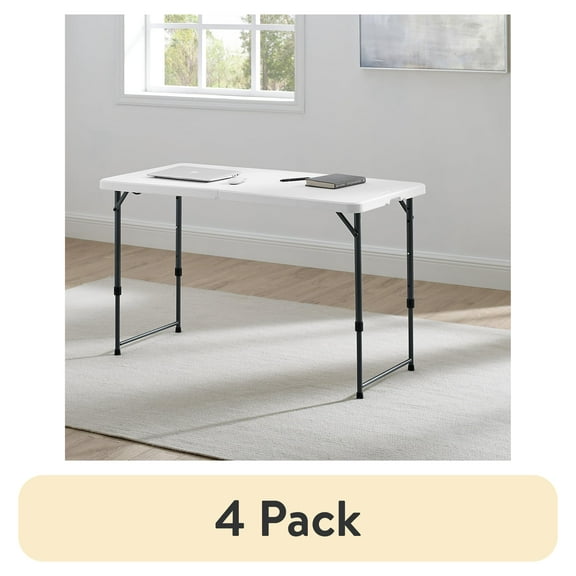 Mainstays Fold-in-Half Adjustable Folding Table 4', Rich Black, 48 x 24 ...