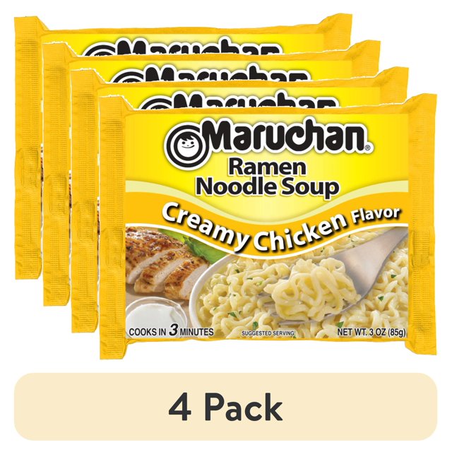 (4 pack) Maruchan Ramen Noodle Creamy Chicken Flavor Soup, 3 oz Shelf ...