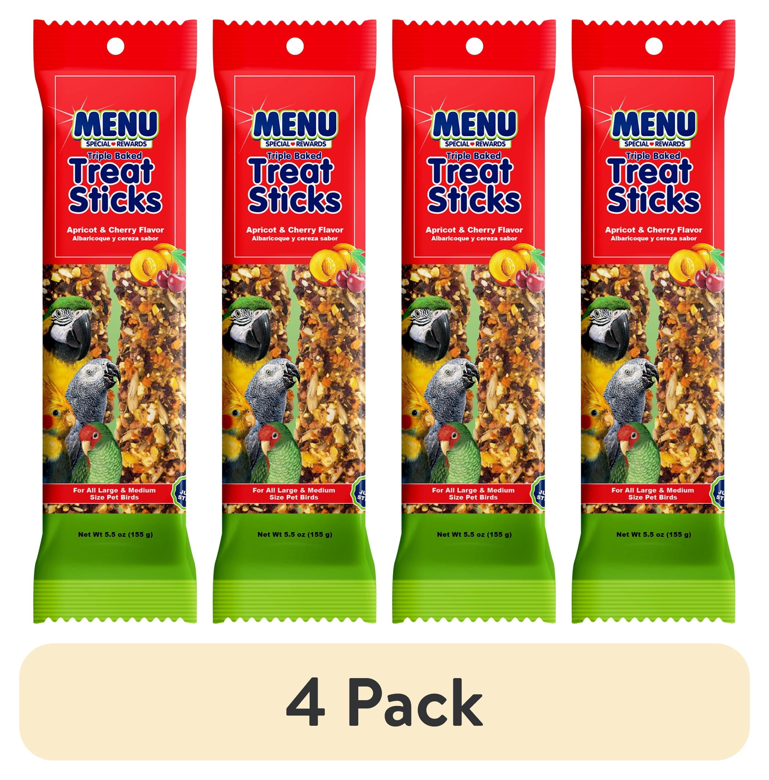 (4 pack) Menu Crunch Sticks Parrot Treat - Apricot and Cherry - Pet ...