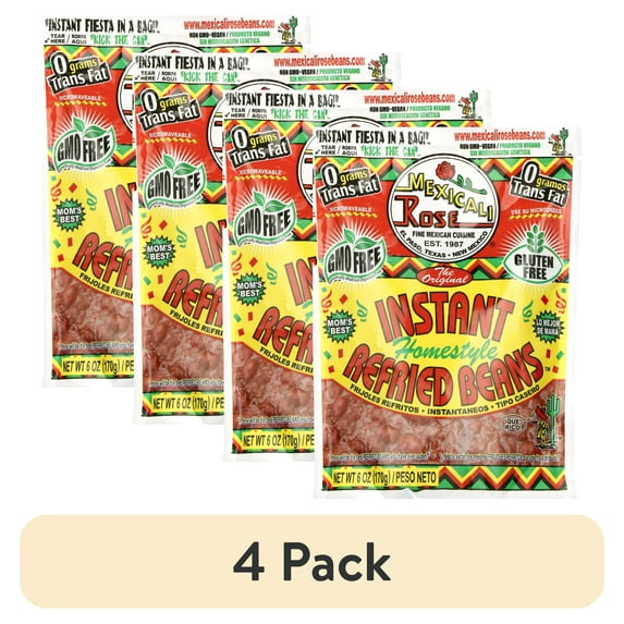 (4 pack) Mexicali Rose Instant Refried Beans, 6 oz, No Spice (Salt and ...