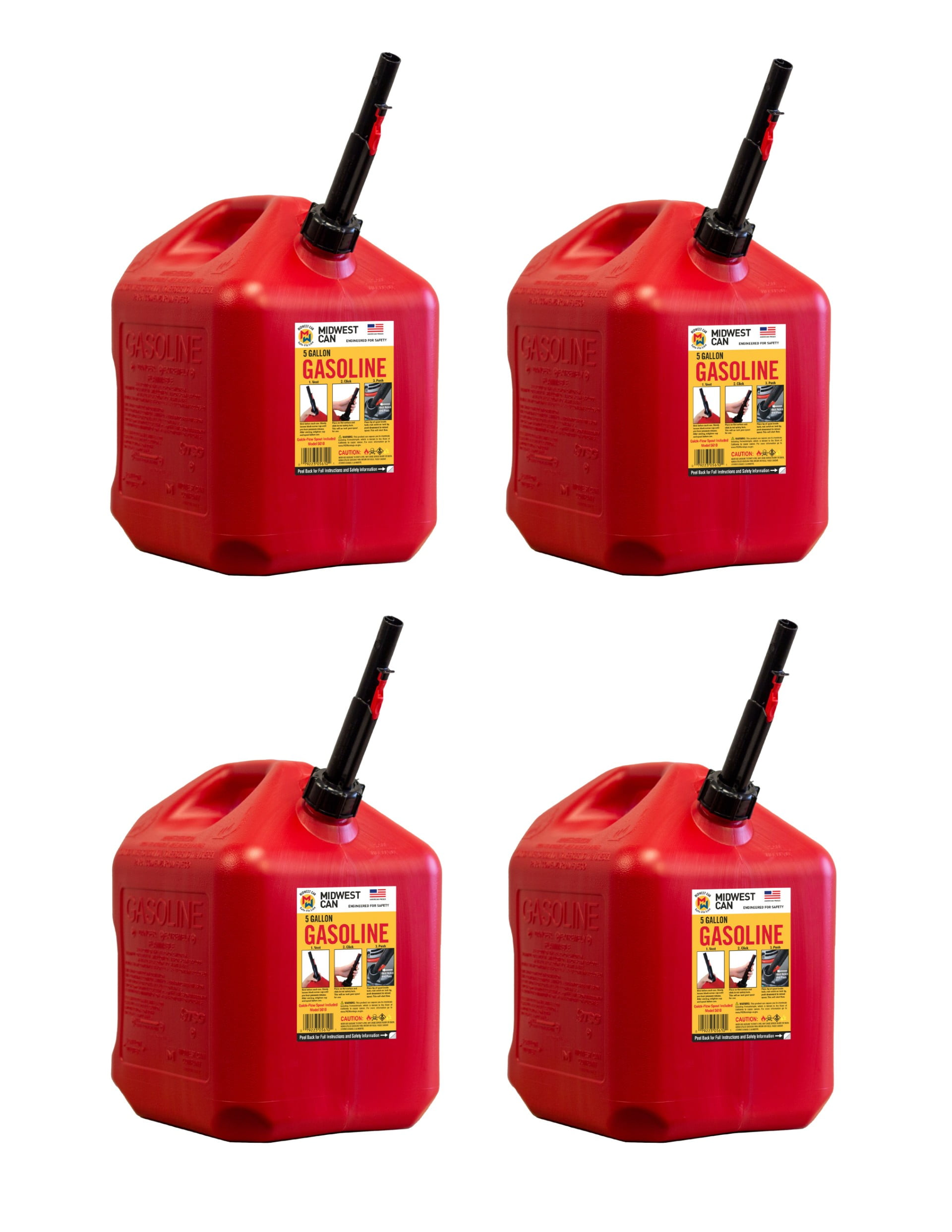 (4 pack) Midwest Can Company, 5 Gallon Capacity Gas Can with Flame ...