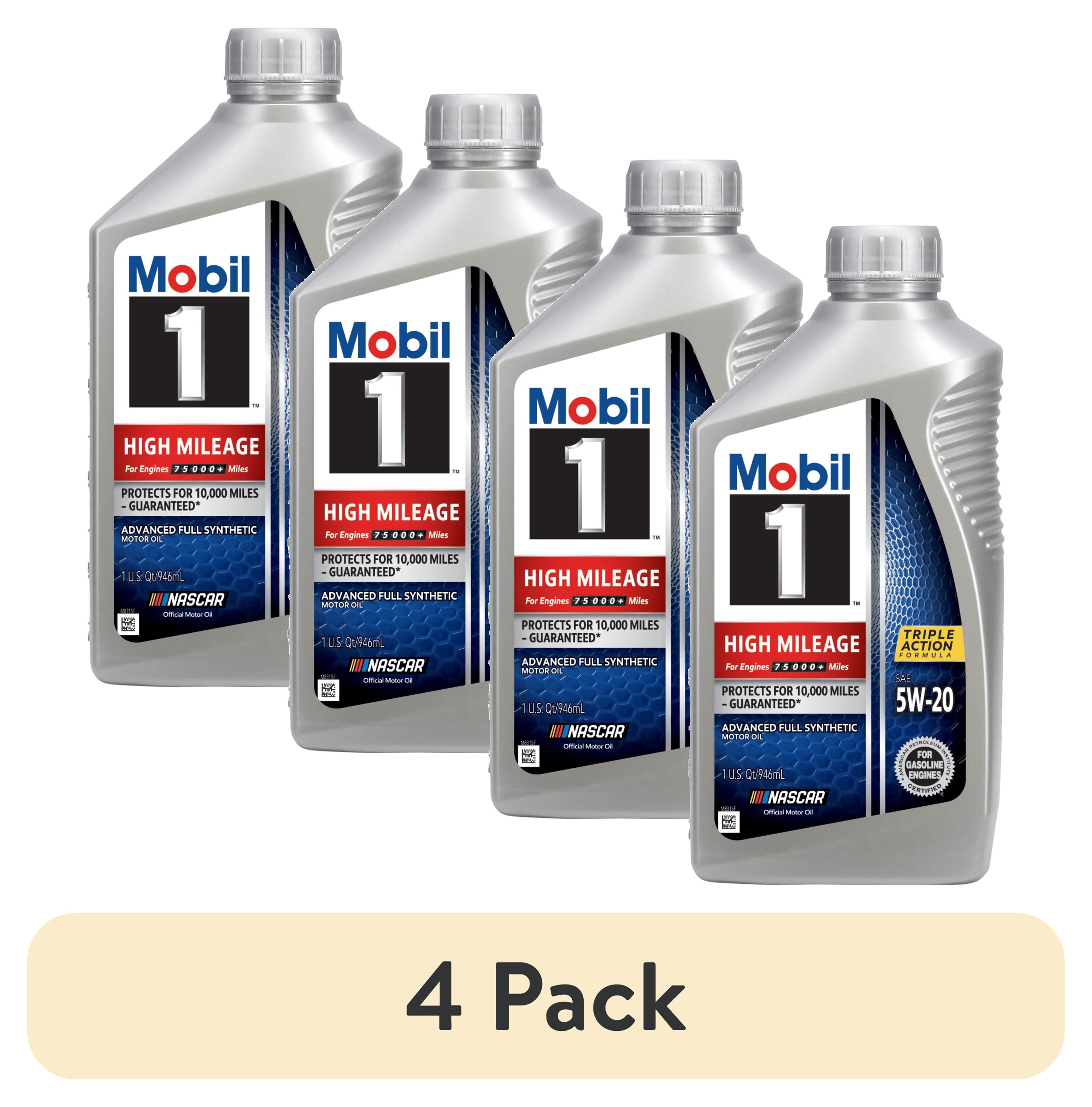 (4 pack) Mobil 1 High Mileage Full Synthetic Motor Oil 5W-20, 1 Quart ...