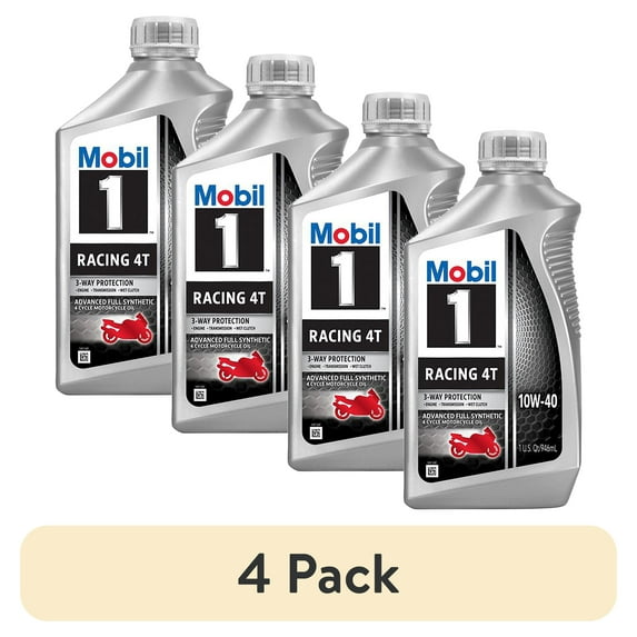 (4 pack) Mobil 1 Racing 4T Full Synthetic Motorcycle Oil 10W-40, 1 ...
