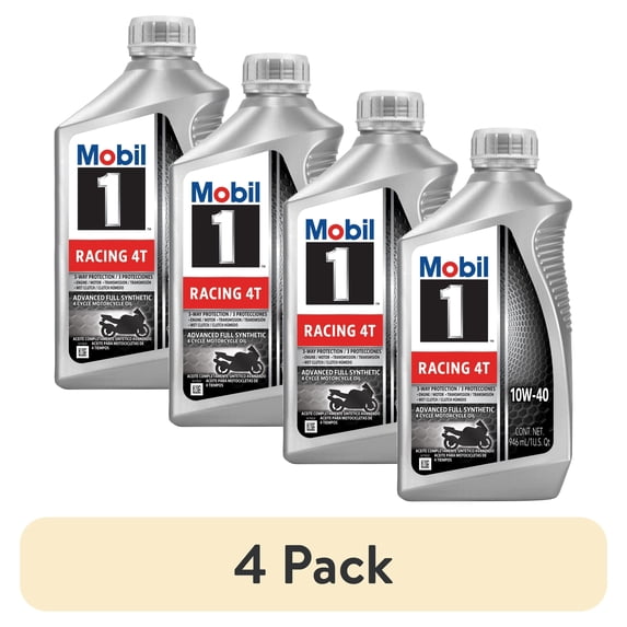 (4 pack) Mobil 1 Racing 4T Full Synthetic Motorcycle Oil 10W-40, 1 ...