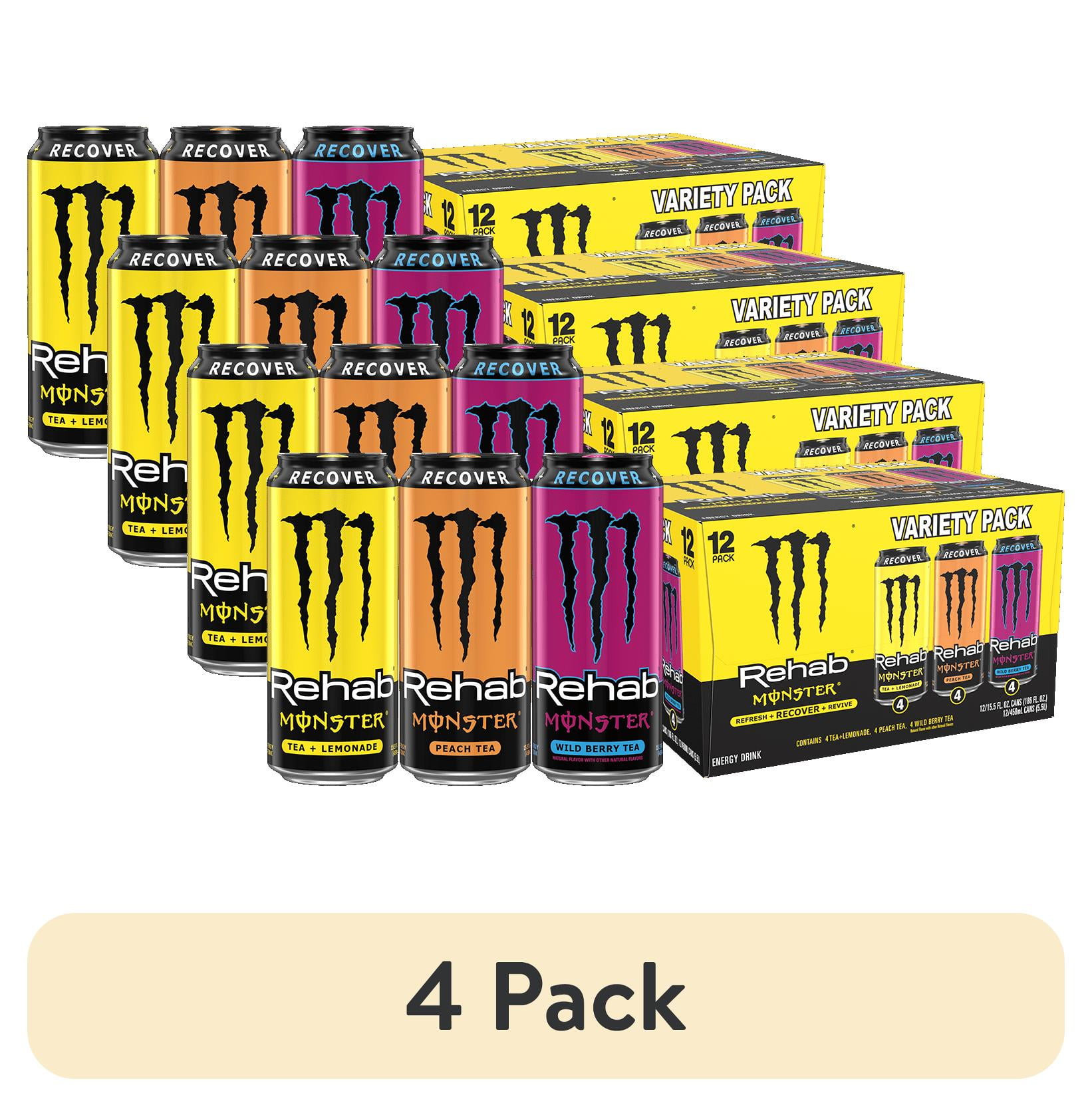 (4 pack) Monster Rehab Variety Pack, Lemon, Peach, Wild Berry Tea, 12 ...