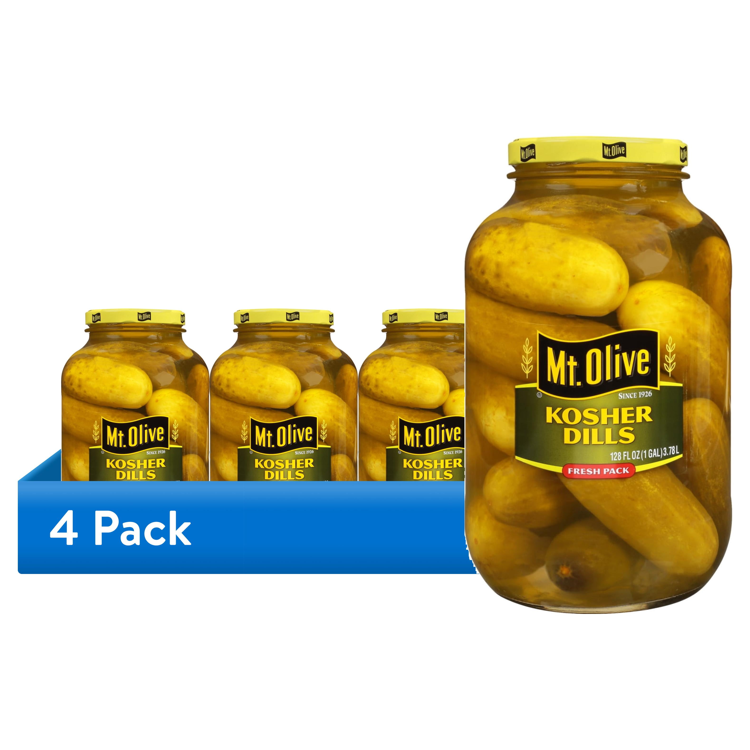(4 pack) Mt. Olive Fresh Pack Whole Kosher Dills Pickles, 128 fl oz jar ...