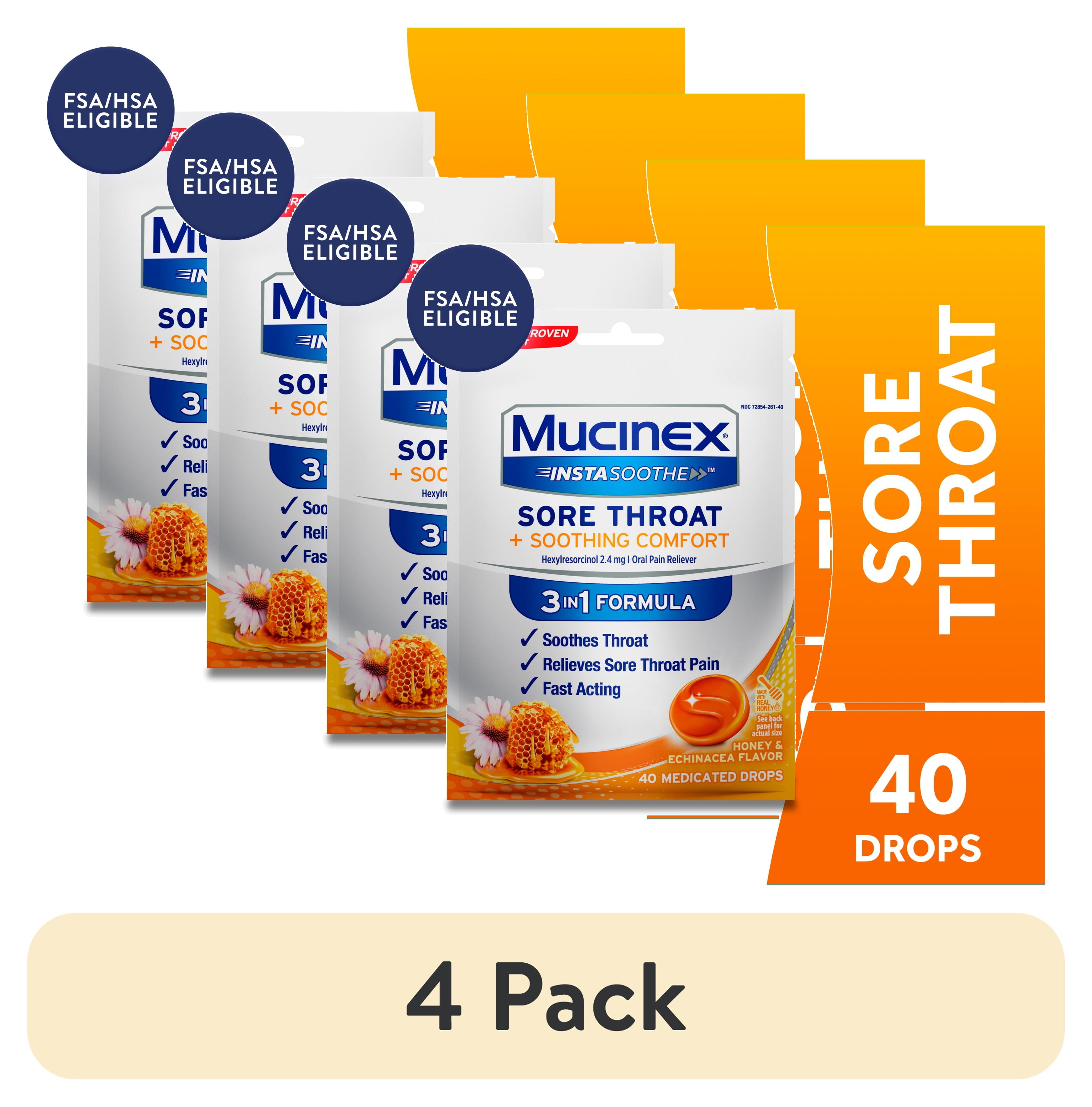 (4 pack) Mucinex Instasoothe Sore Throat Lozenges, Honey & Echinacea ...