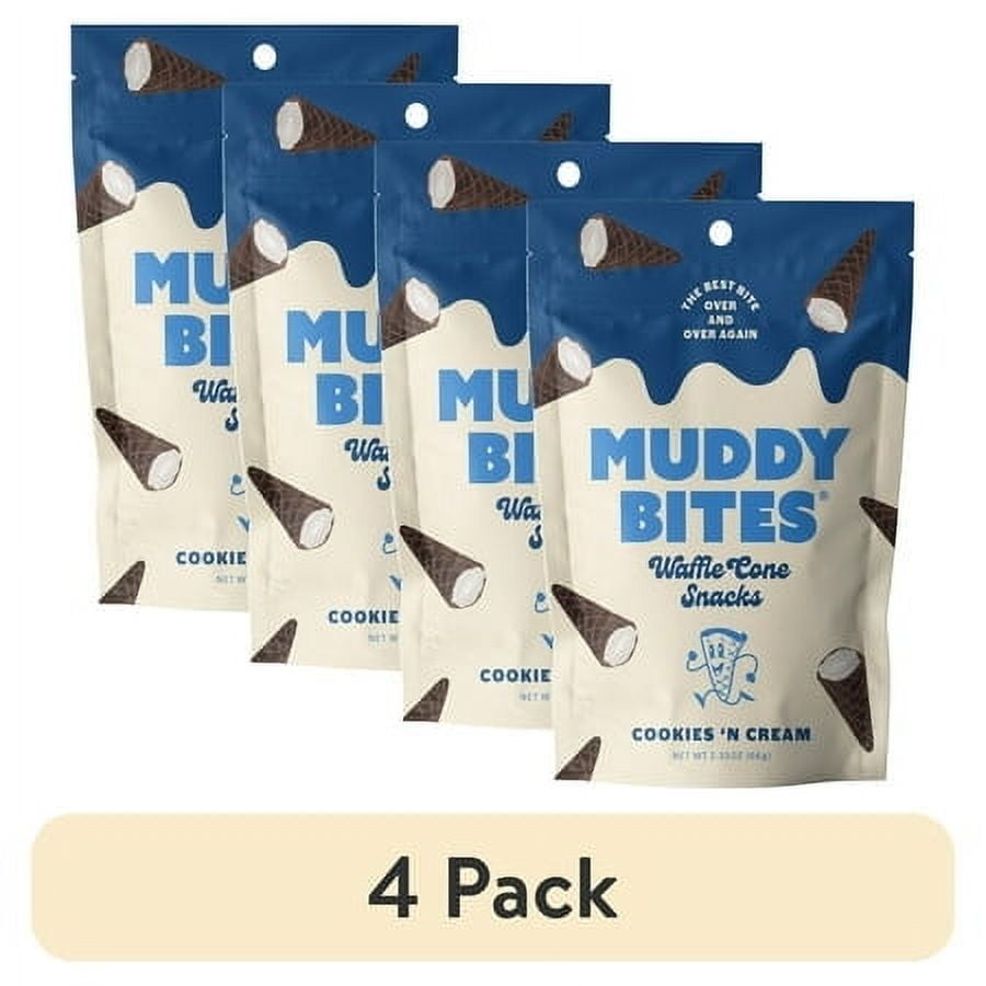 (4 pack) Muddy Bites Cookies 'N Cream Waffle Cone Snacks, 2.33 oz ...