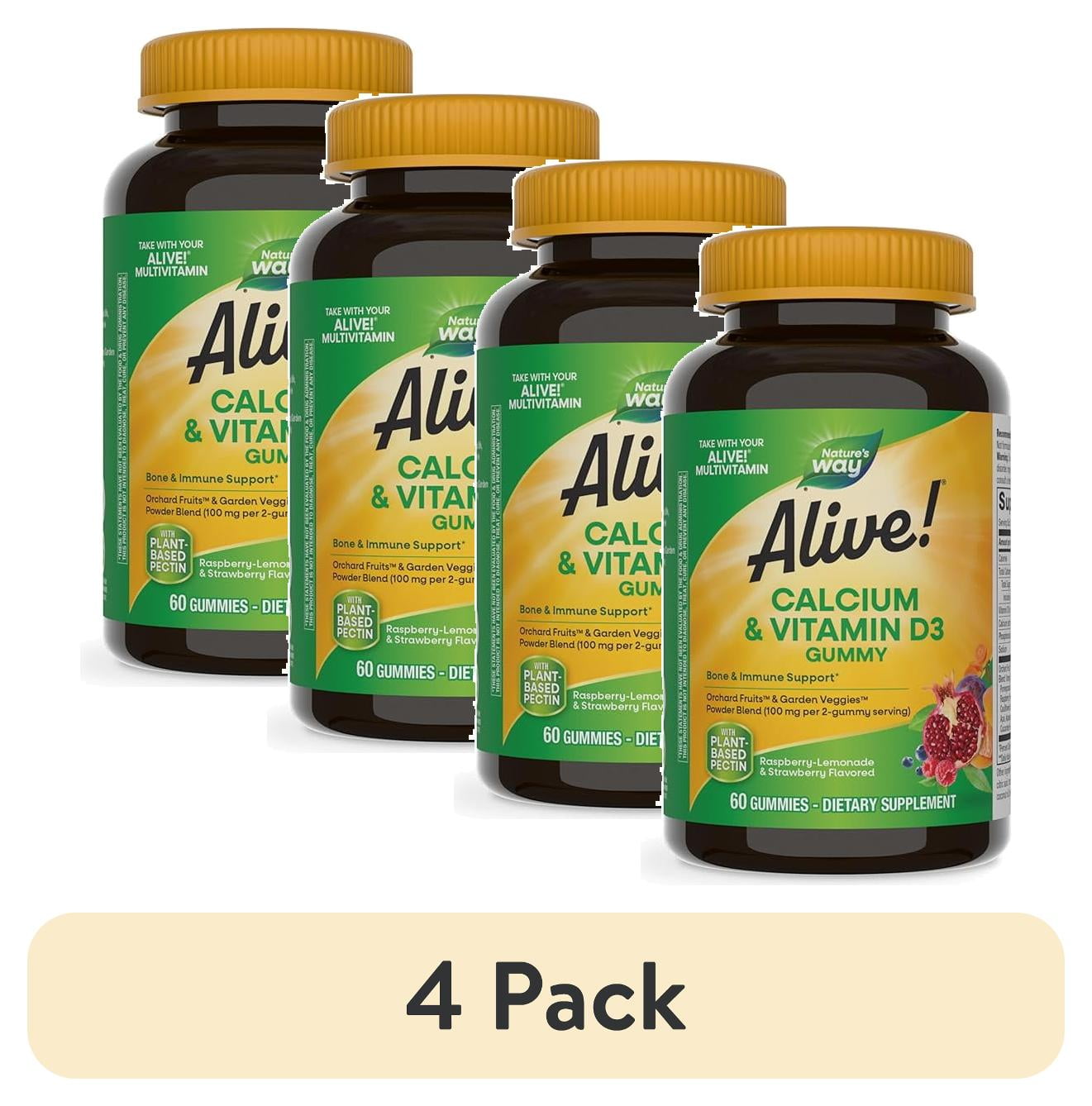 (4 pack) Nature's Way Alive! Calcium & Vitamin D3 Gummies, Strawberry ...