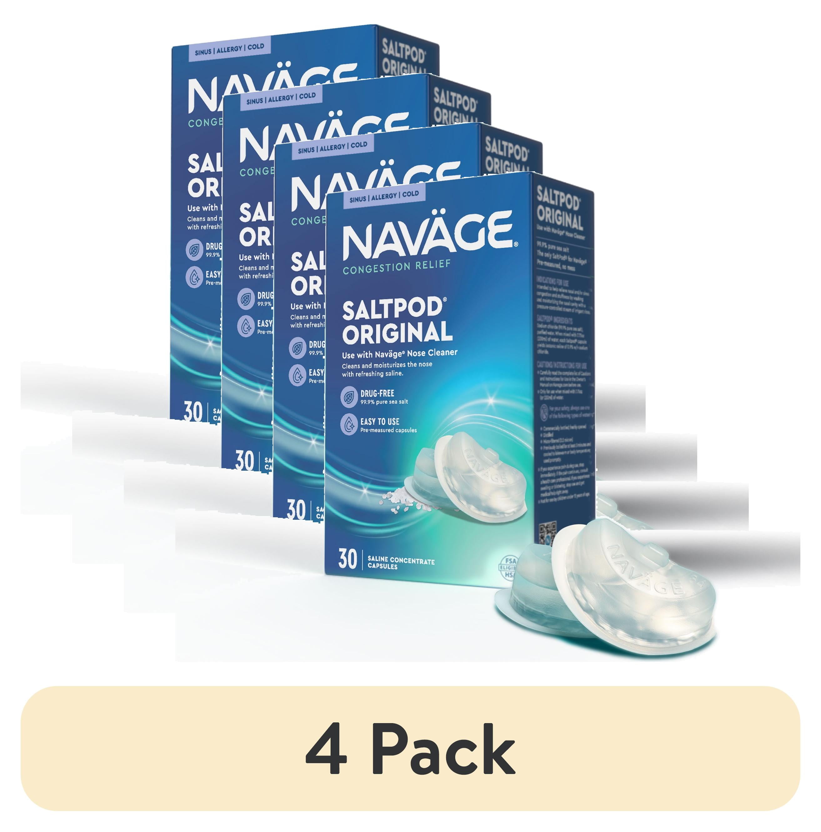 (4 pack) Navage Nasal Care SaltPods, Original Sea Salt, 30 Count ...