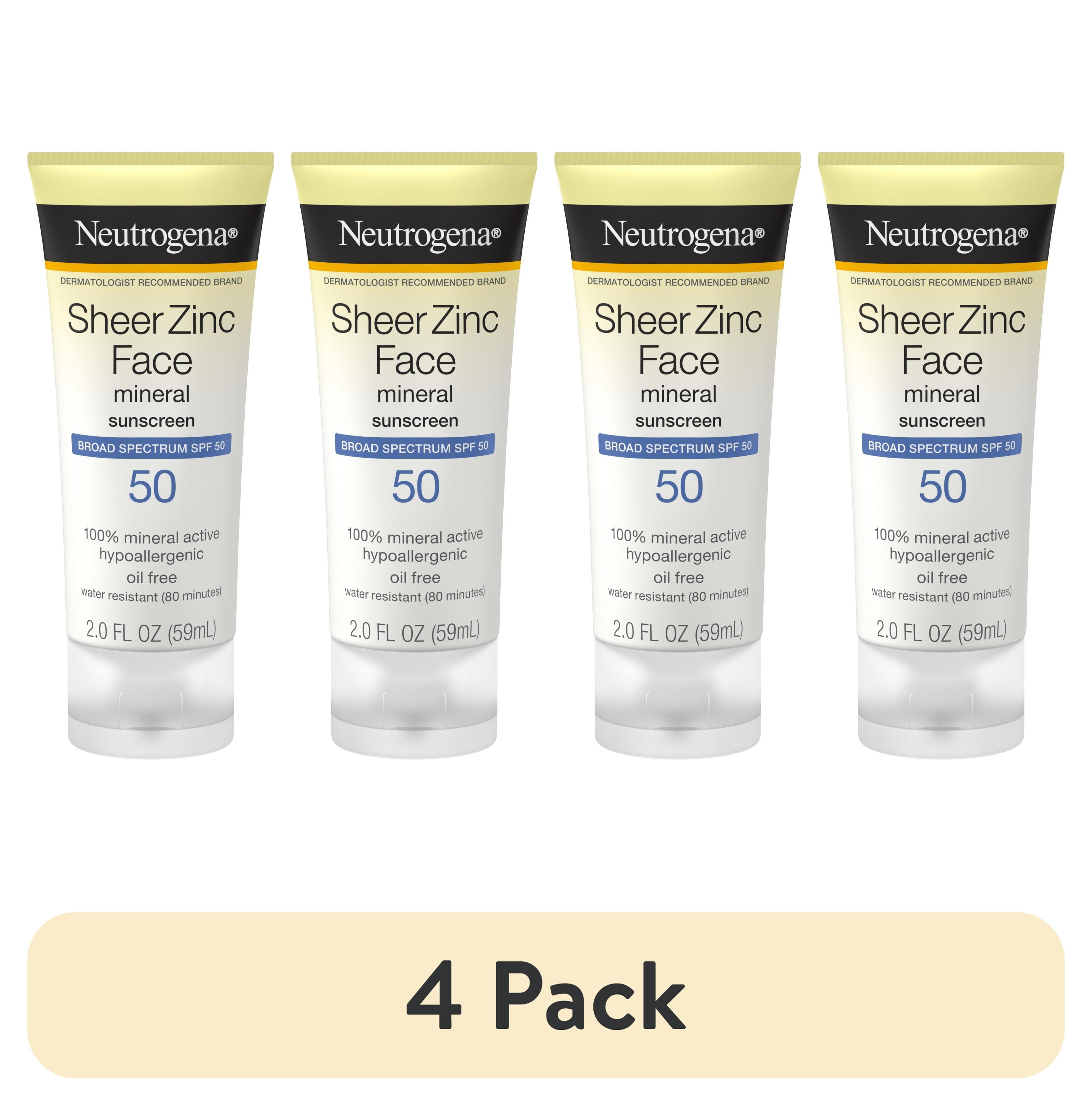 (4 pack) Neutrogena Sheer Zinc Dry-Touch Face SPF 50 Sunscreen Lotion ...