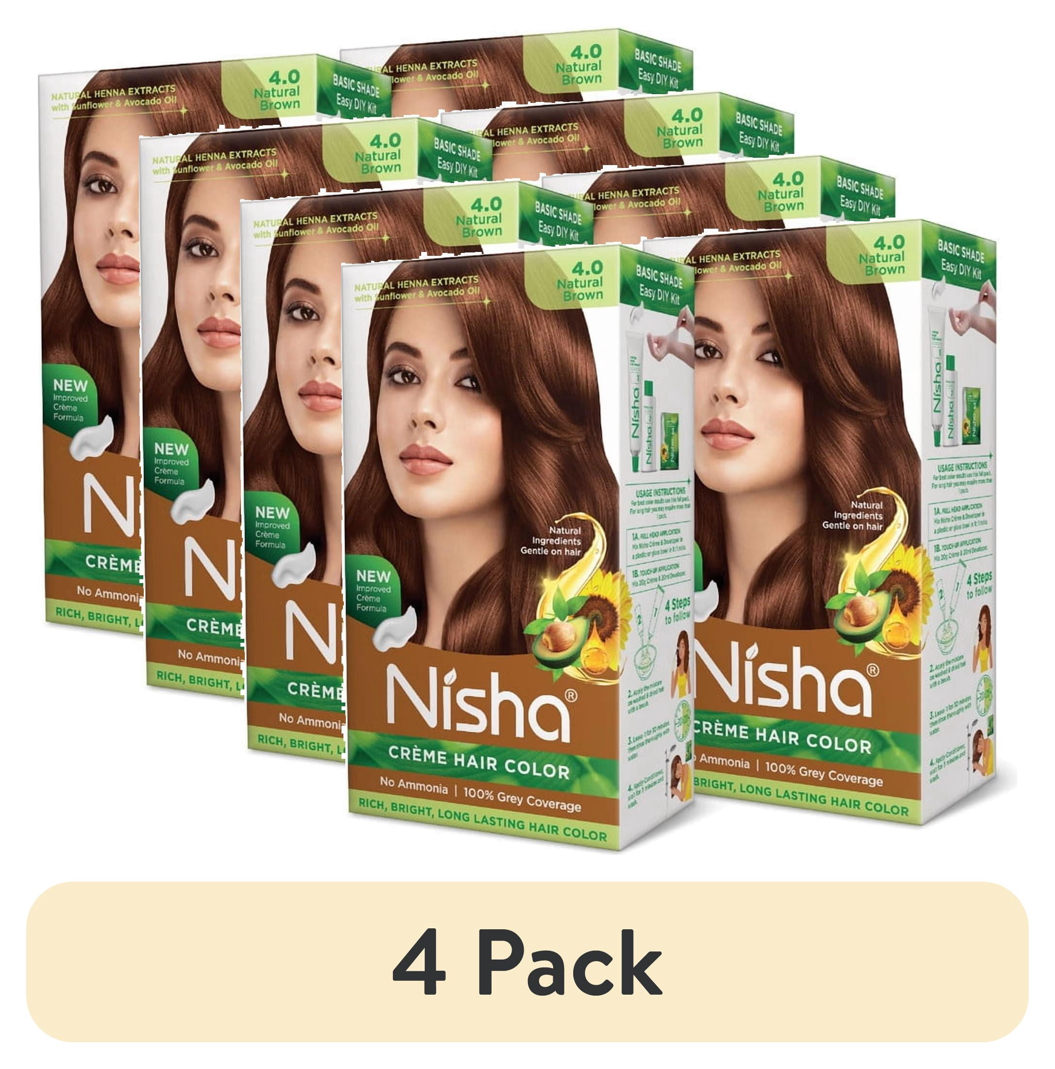 (4 pack) Nisha Creme Hair Color | Permanent Long Lasting Brown Hair Dye ...