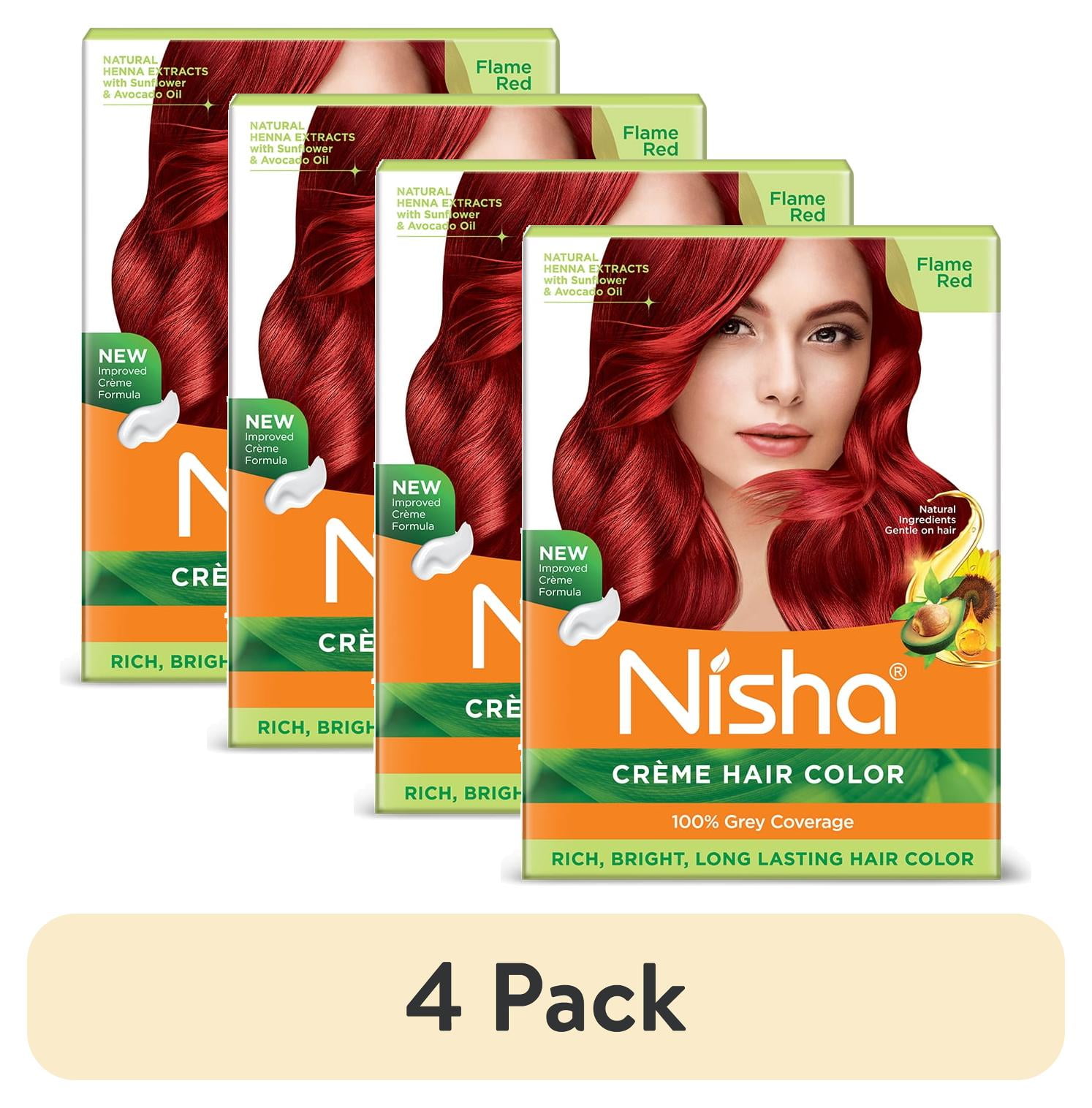 (4 pack) Nisha Crème Hair Color, Permanent Red Hair Dye Color, 100% ...