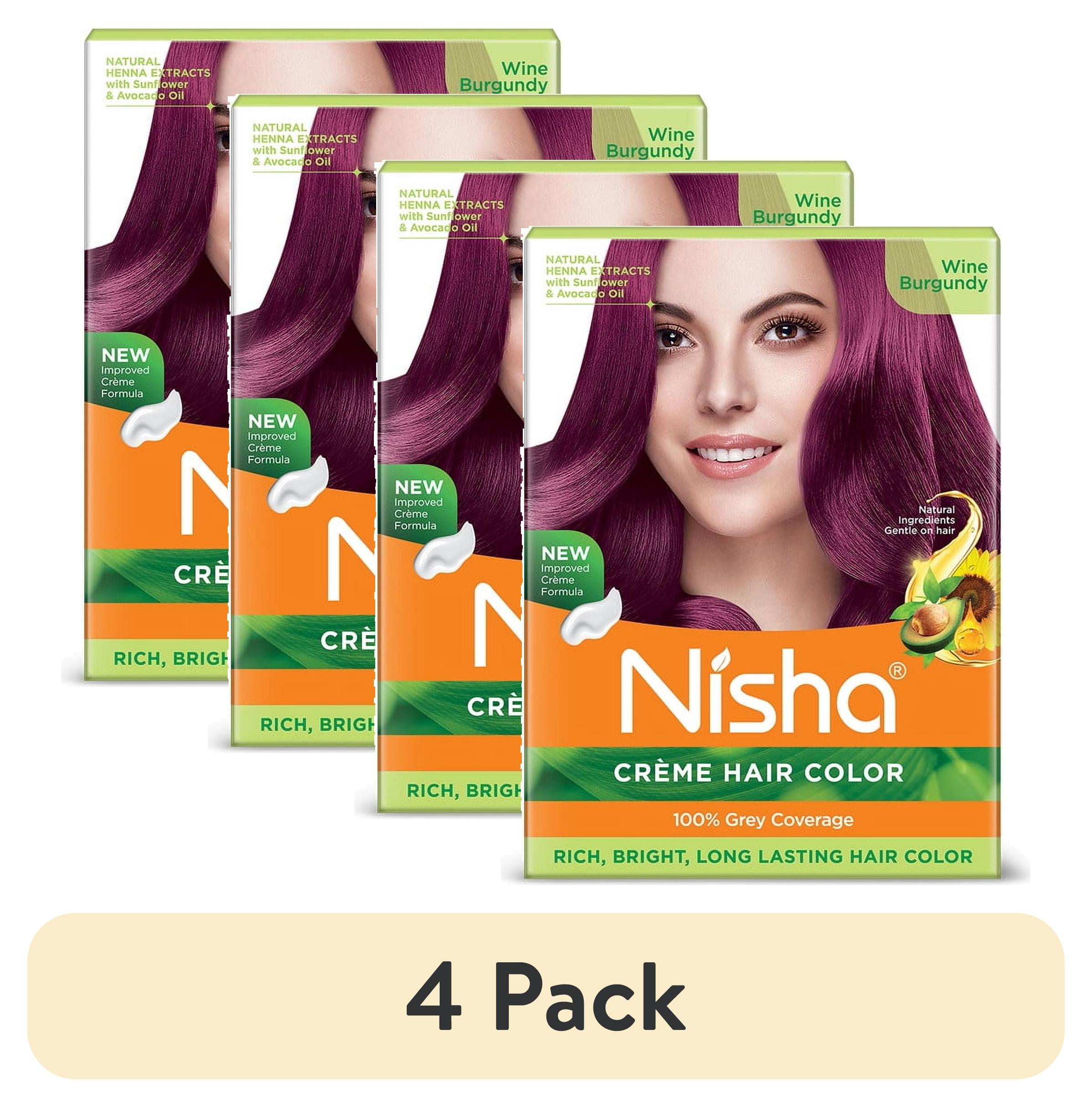 (4 pack) Nisha Creme Hair Color, Permanent Red Hair Dye Color, 100% ...