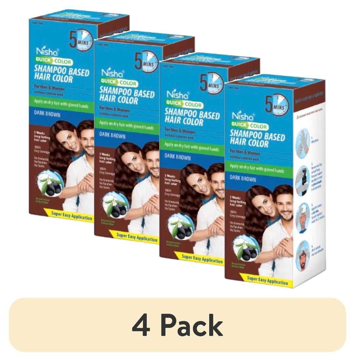 (4 pack) Nisha Shampoo Hair Color | Men & Women | 100% Grey Coverage in ...