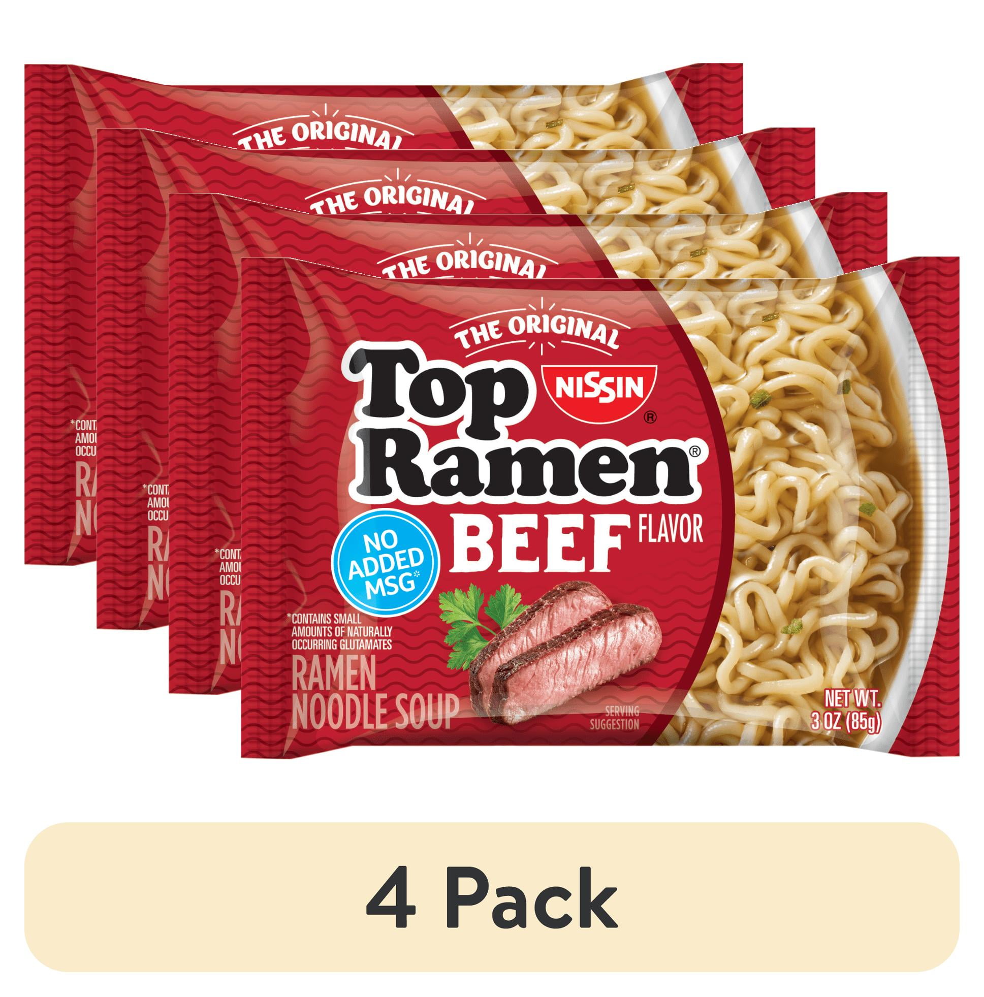 (4 pack) Nissin Foods Top Ramen Instant Ramen Noodle Soup, Beef Flavor ...