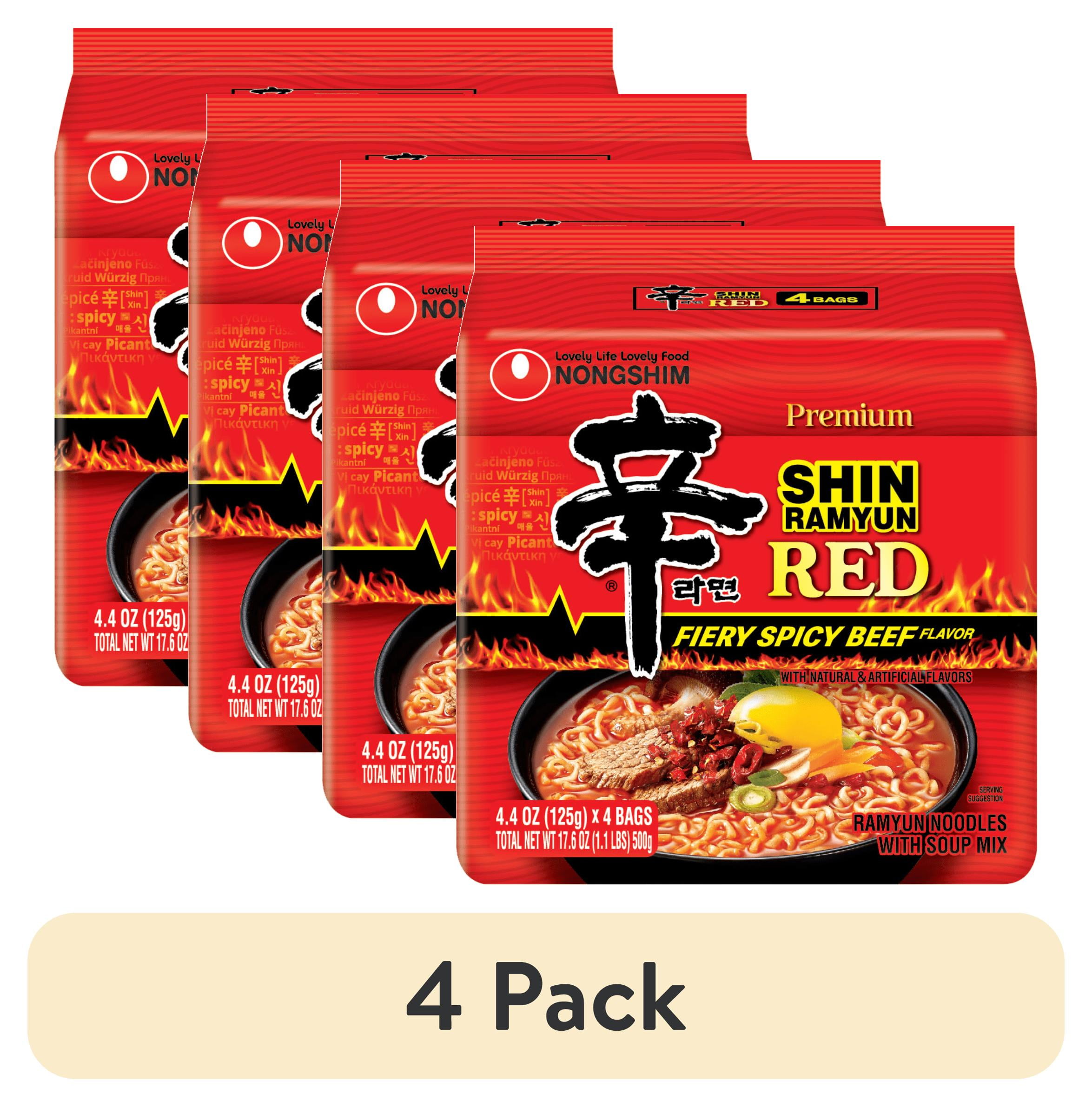 (4 pack) Nongshim Shin Ramyun Red Fiery Ramen Noodle Soup Pack, 4.4oz x ...