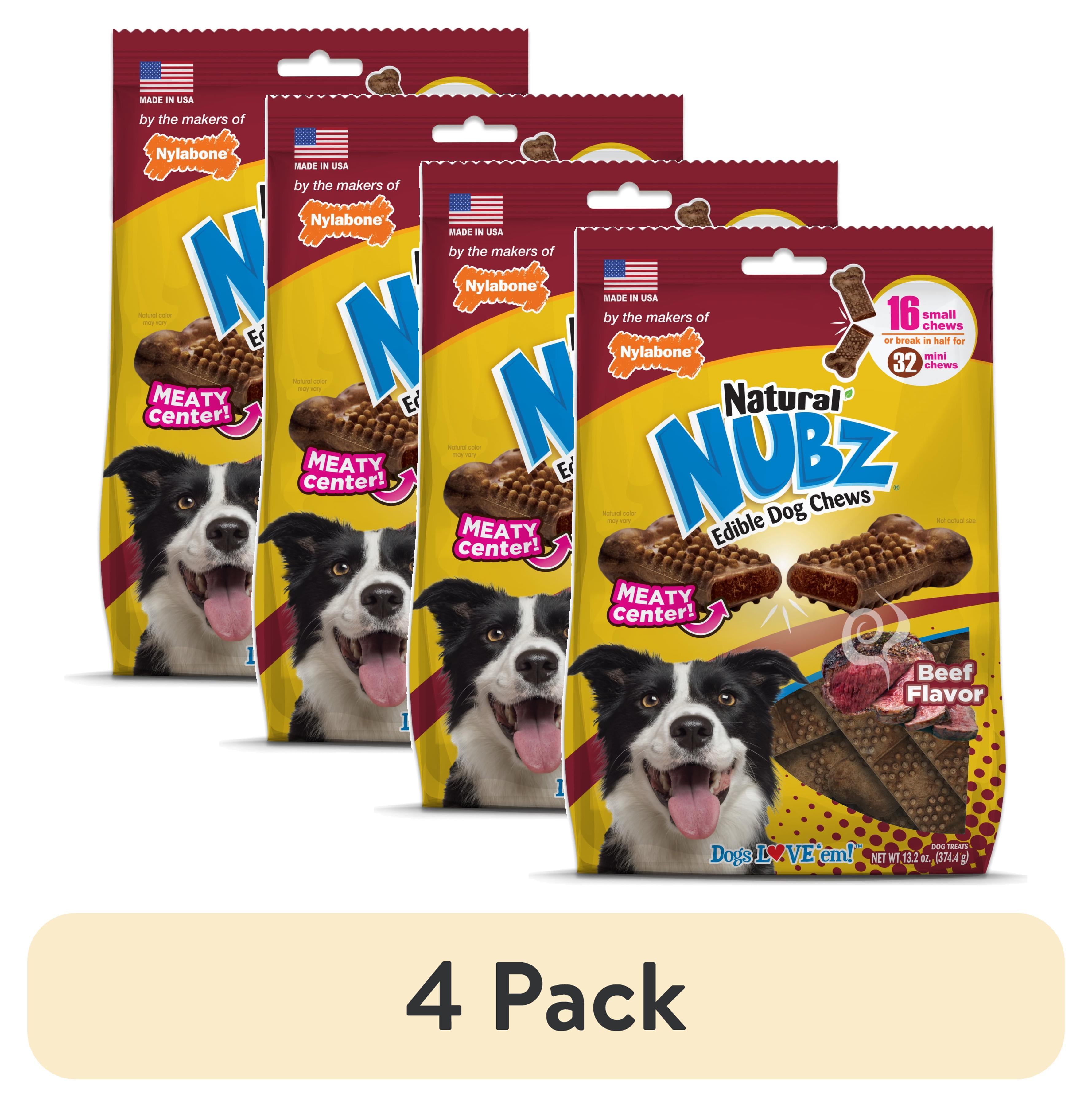 (4 pack) Nylabone Nubz Meaty Center Long Lasting Edible Dry Dog Chew 16 ...