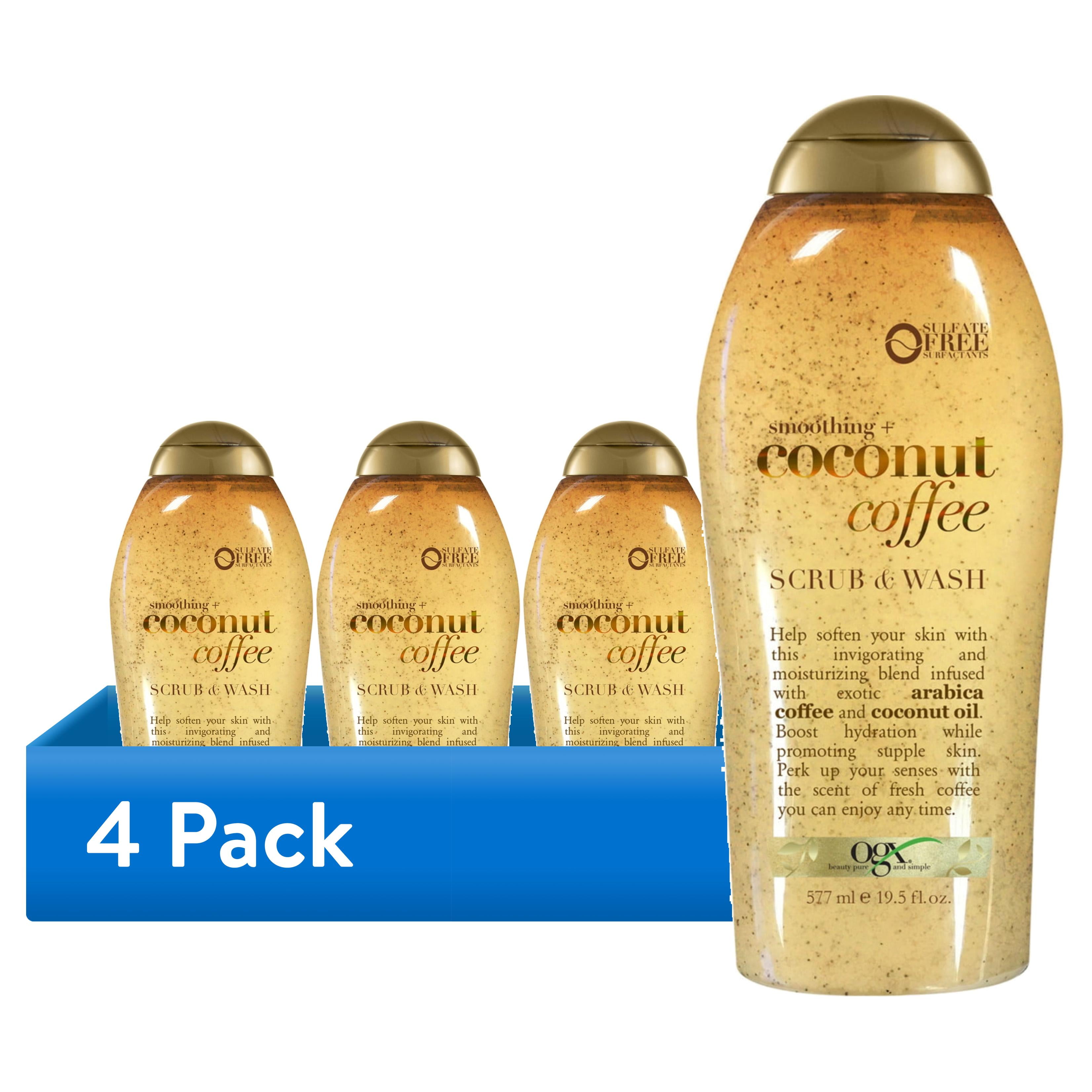(4 pack) OGX Smoothing + Coconut Coffee Exfoliating Body Scrub, 19.5 Fl ...