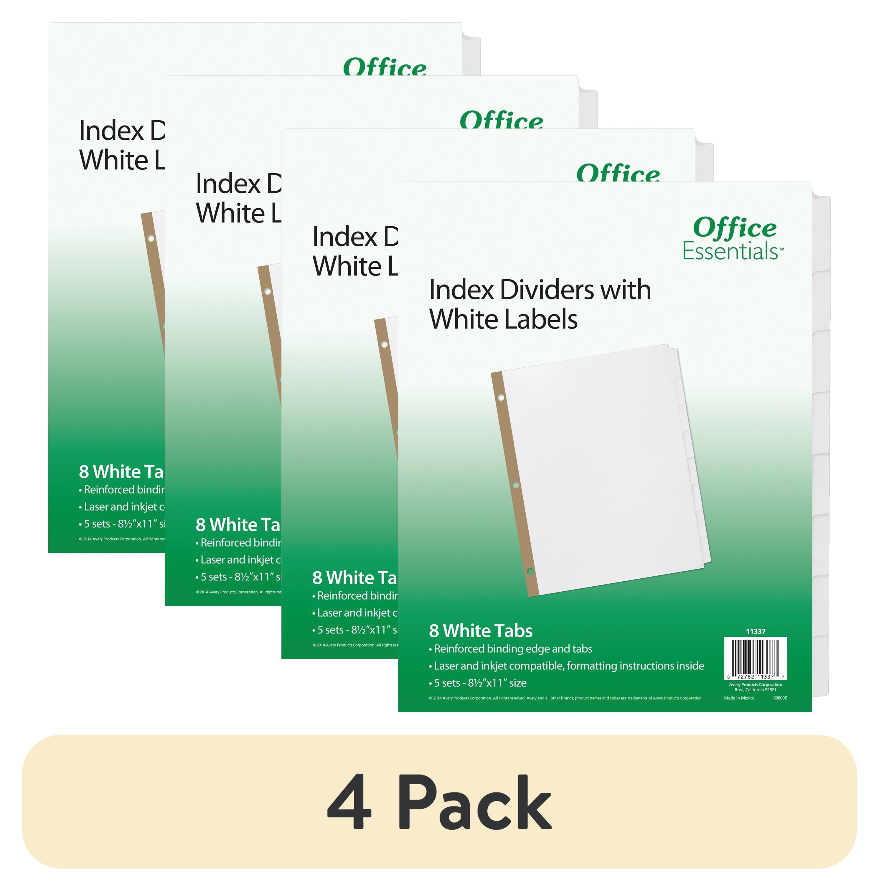 (4 pack) Office Essentials Index Dividers with White Labels, 8 Tab, 1 ...