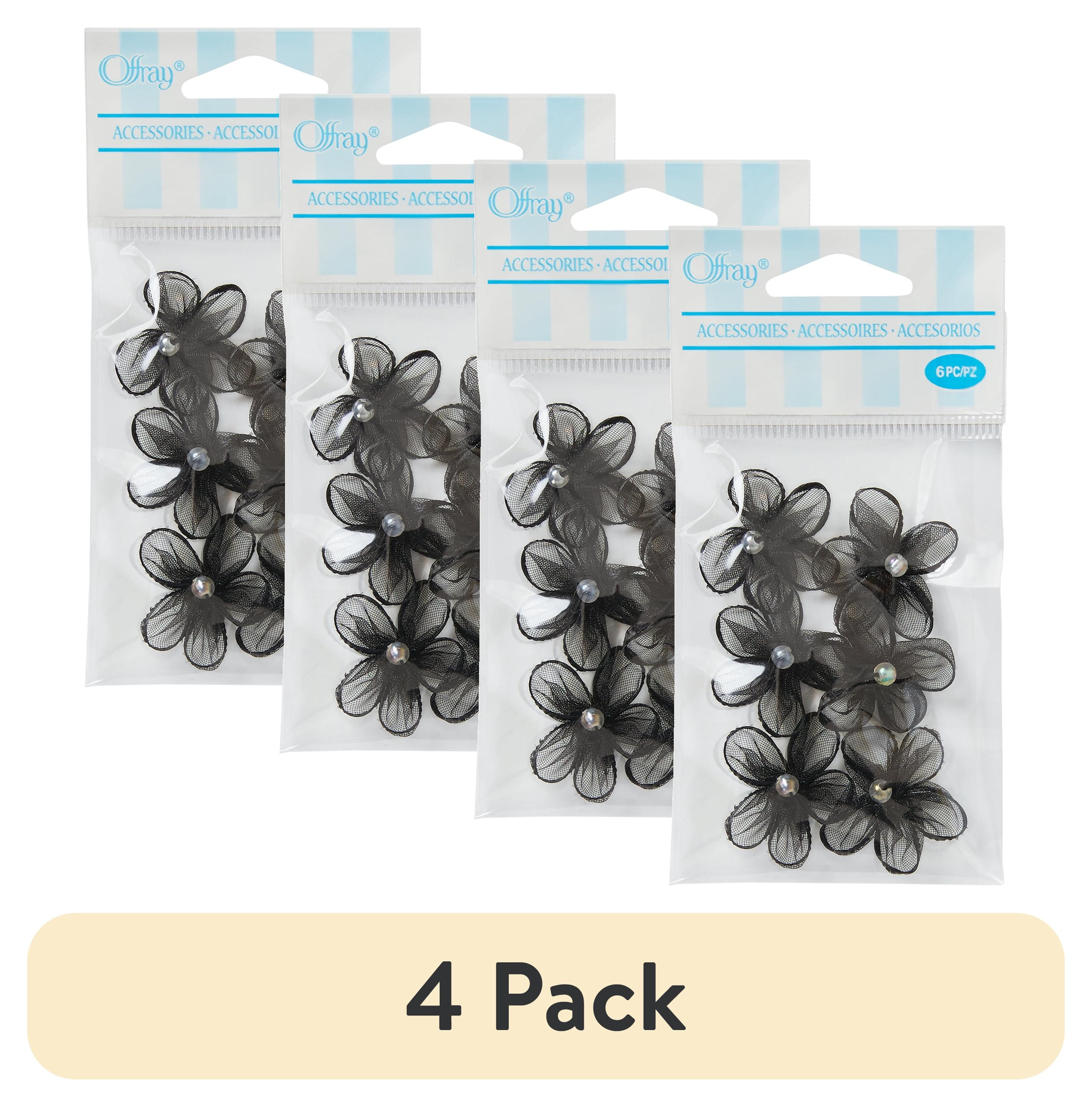 (4 pack) Offray Accessories, Black 3/4 inch 5 Petal Sheer Flower with ...