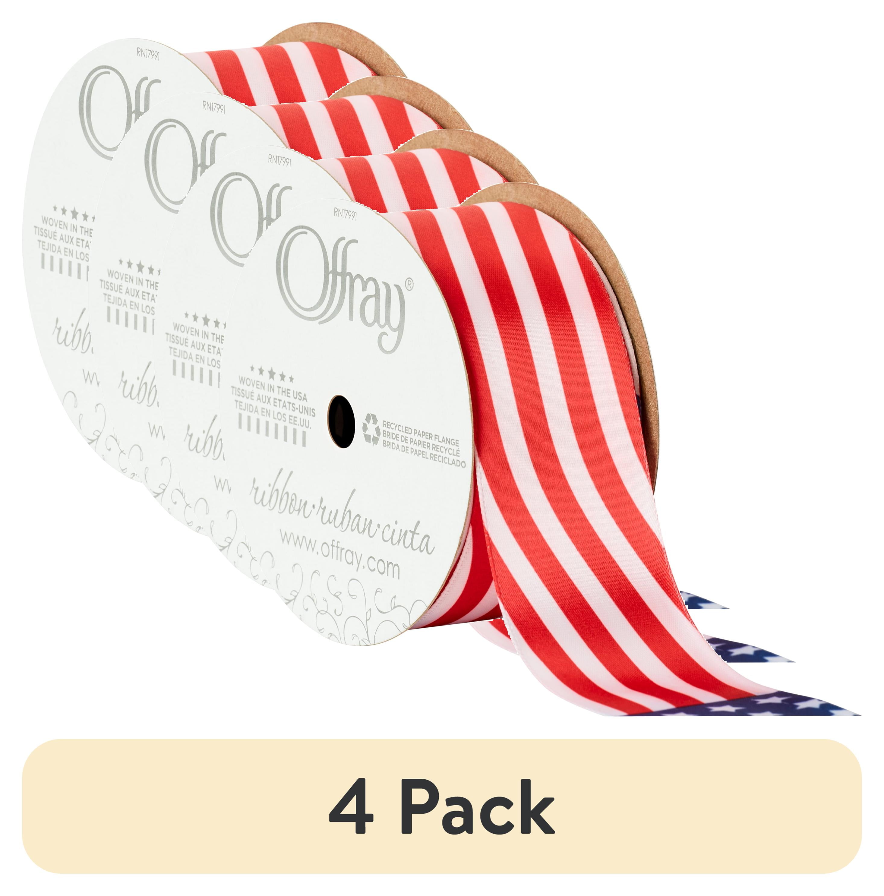 (4 pack) Offray Ribbon, Red White Blue 1 1/2 inch American Flag Satin ...