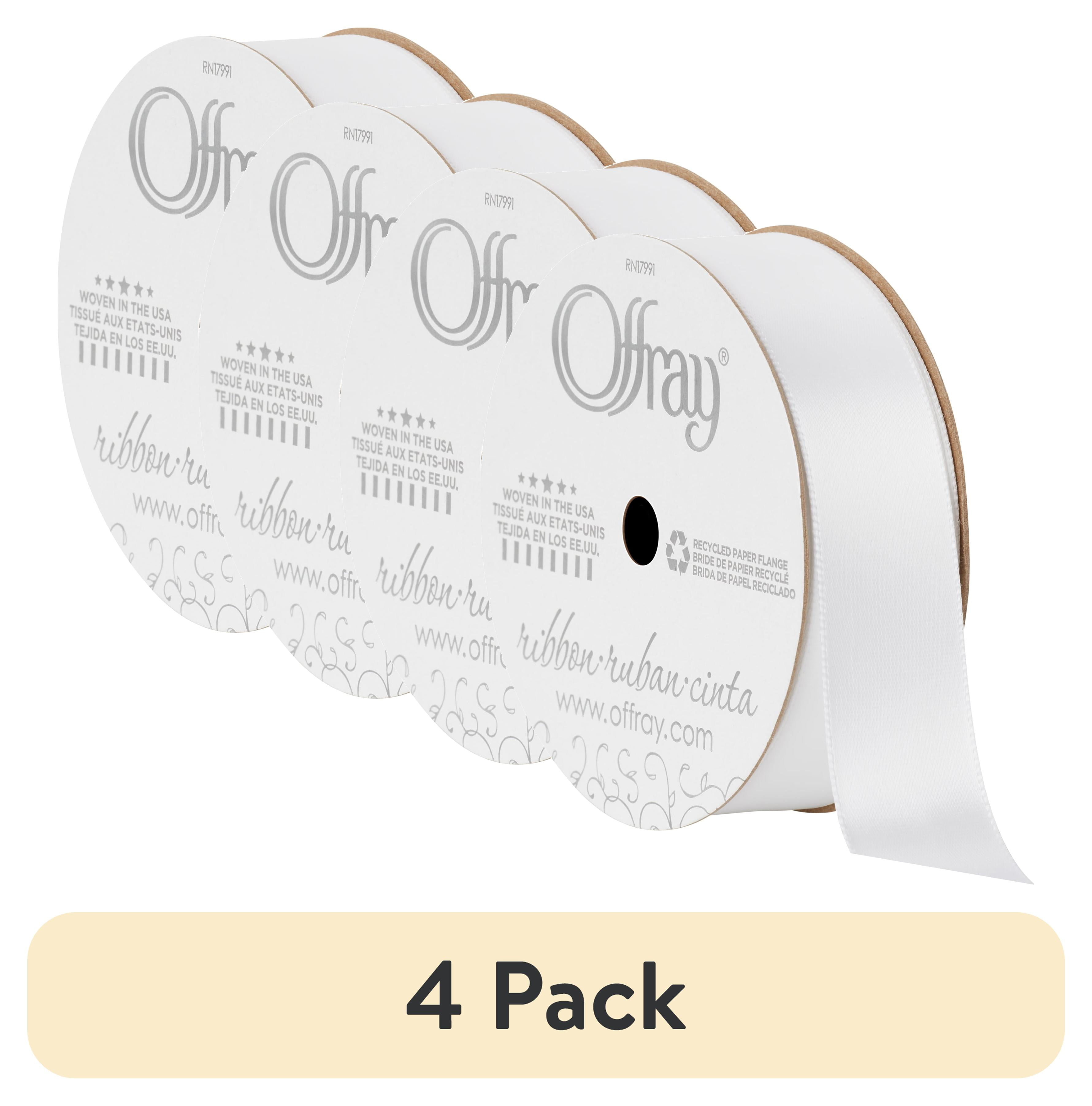 (4 pack) Offray Ribbon, White 7/8 inch Single Face Satin Polyester ...