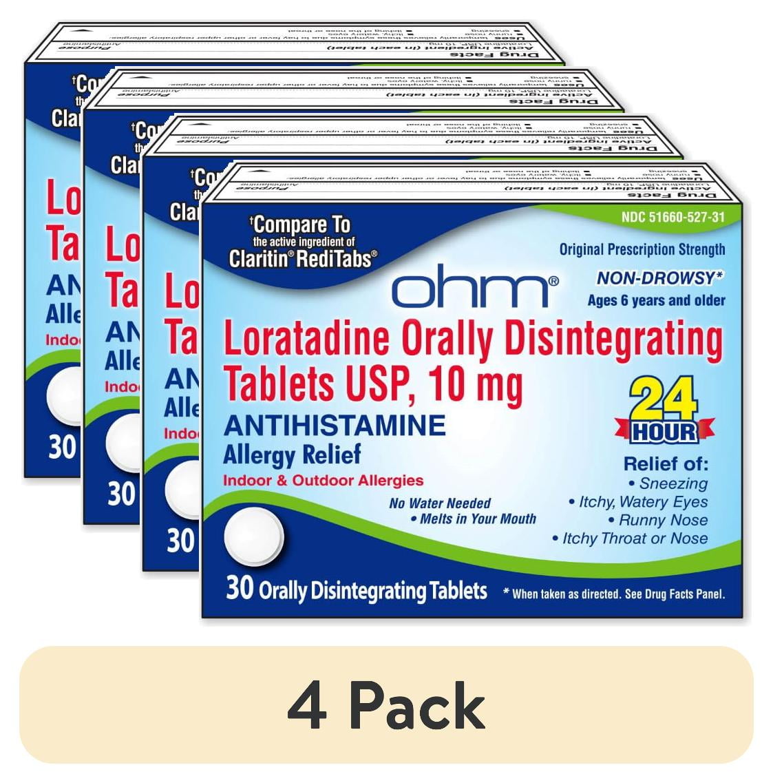 (4 pack) Ohm 24-Hour Allergy Medicine, Loratadine 10mg Orally ...