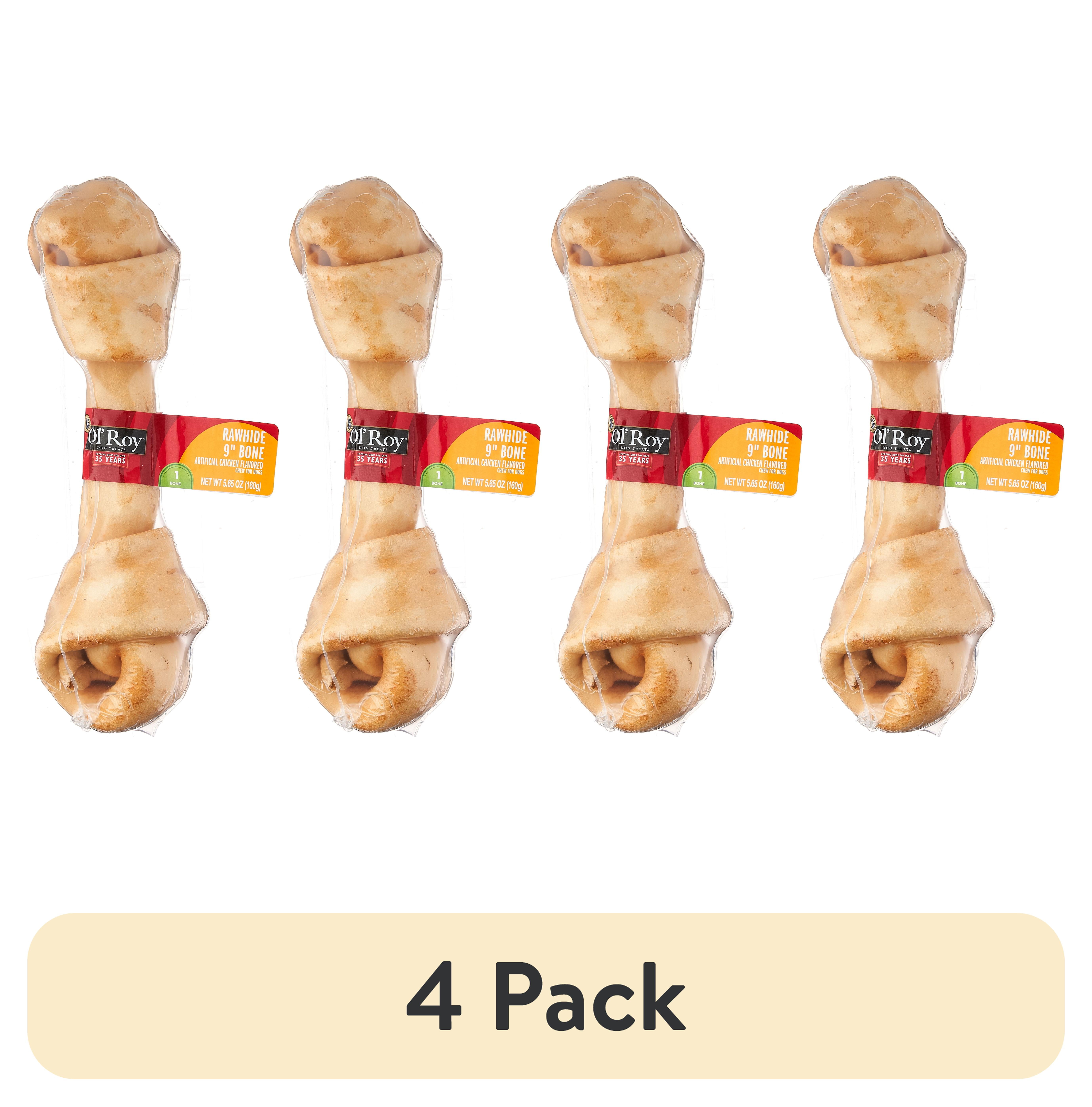 (4 pack) Ol' Roy Chicken Flavor 9" Rawhide Bone Chew for Dogs, Dry, 5. ...