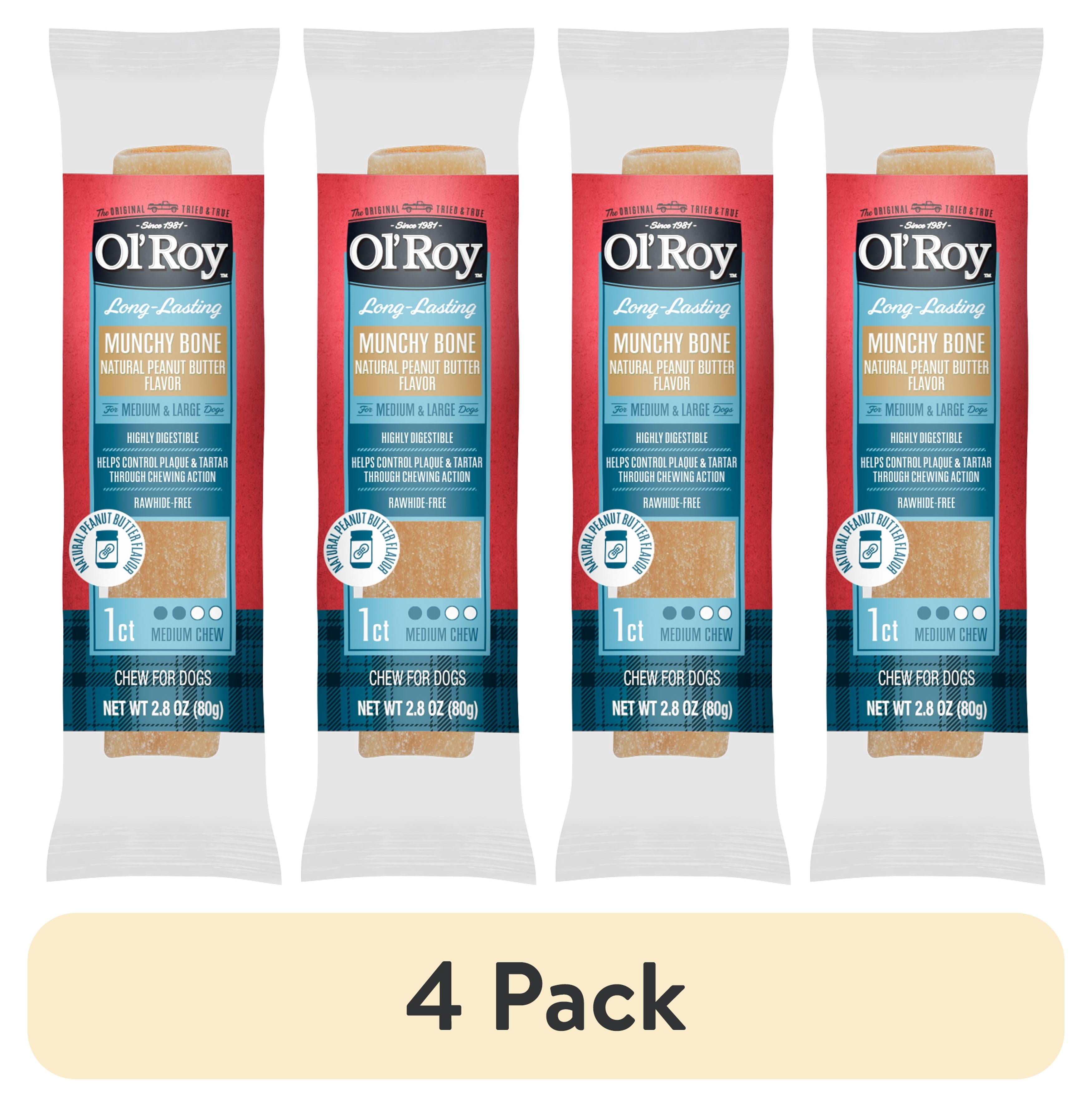 (4 pack) Ol' Roy Munchy Bone Dog Treats, Natural Peanut Butter Flavor ...