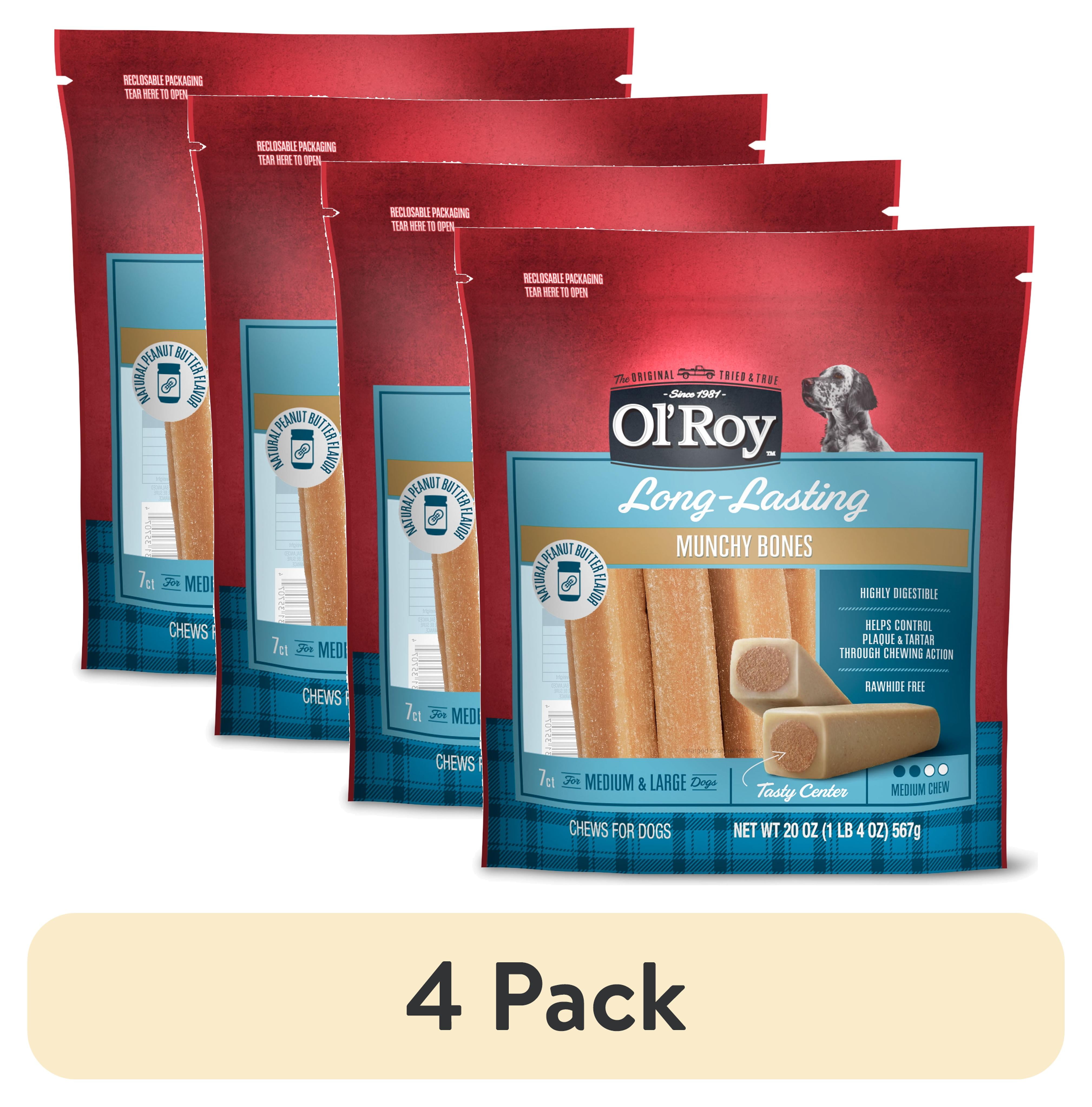 (4 pack) Ol' Roy Munchy Bone Dog Treats, Peanut Butter Flavor, 20 oz, 7 ...