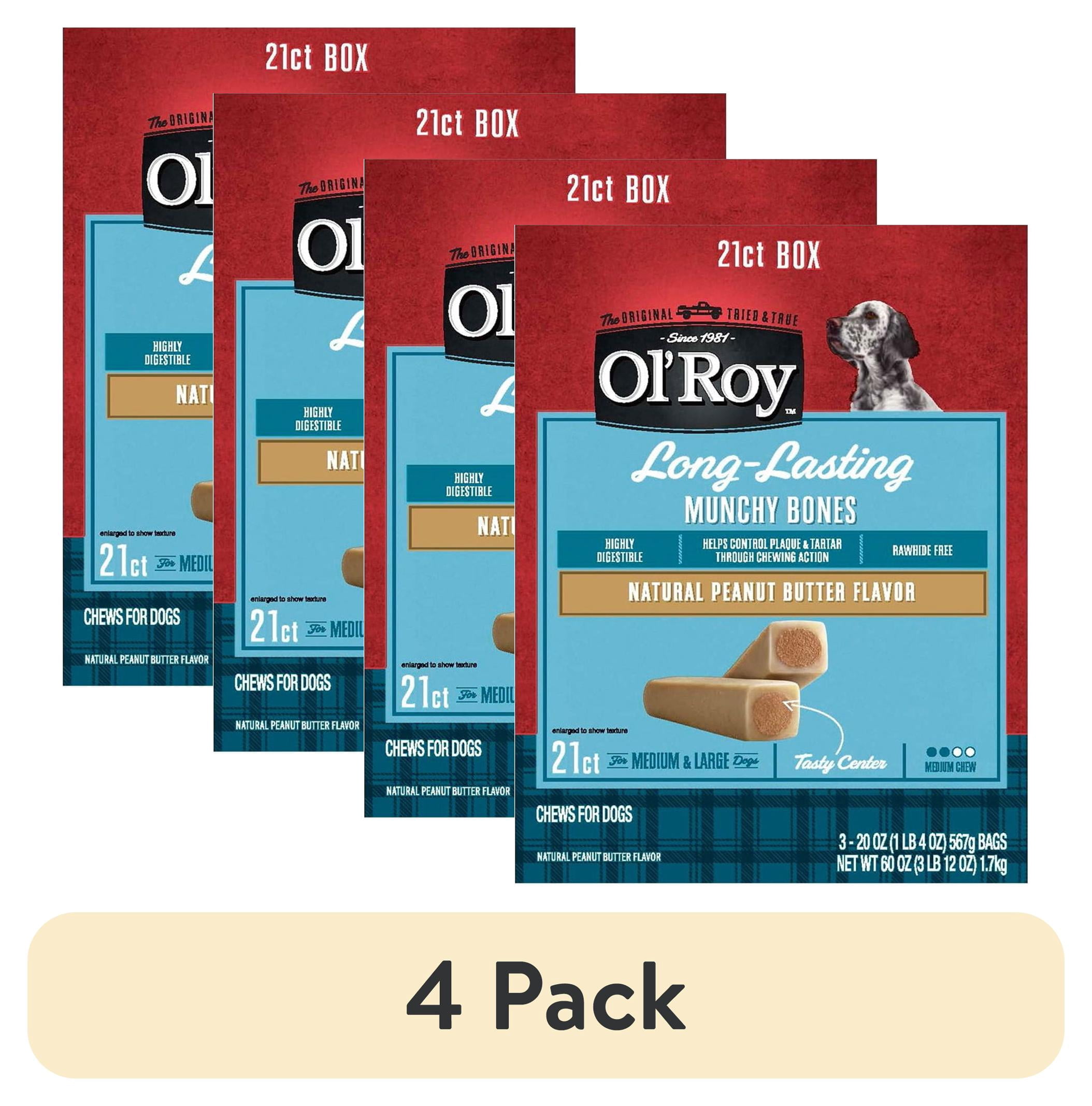 (4 pack) Ol' Roy Munchy Bone Dog Treats, Peanut Butter Flavor, 60 oz ...