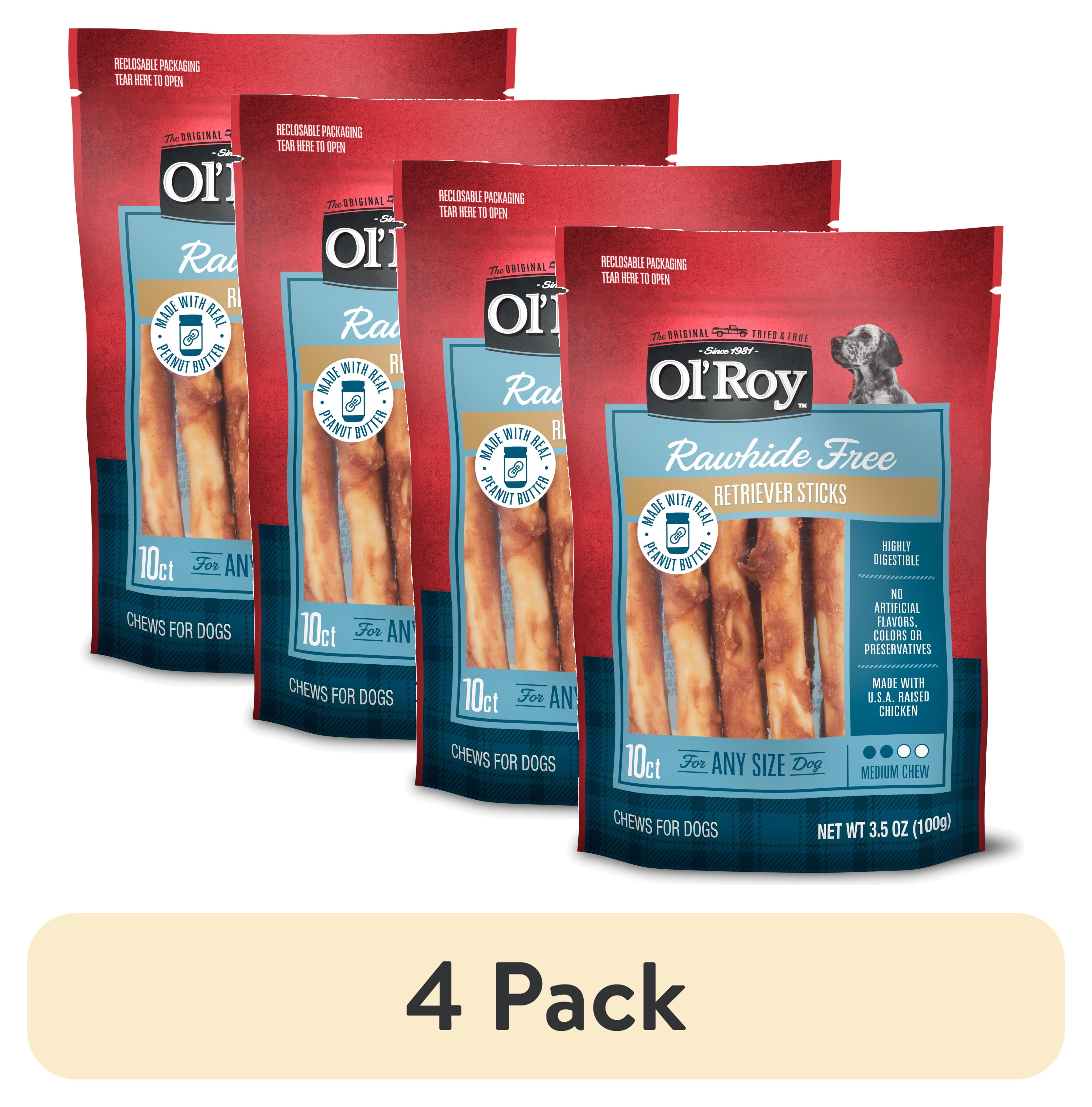 (4 pack) Ol' Roy Rawhide Free Peanut Butter Retriever Sticks, 3.5 oz ...